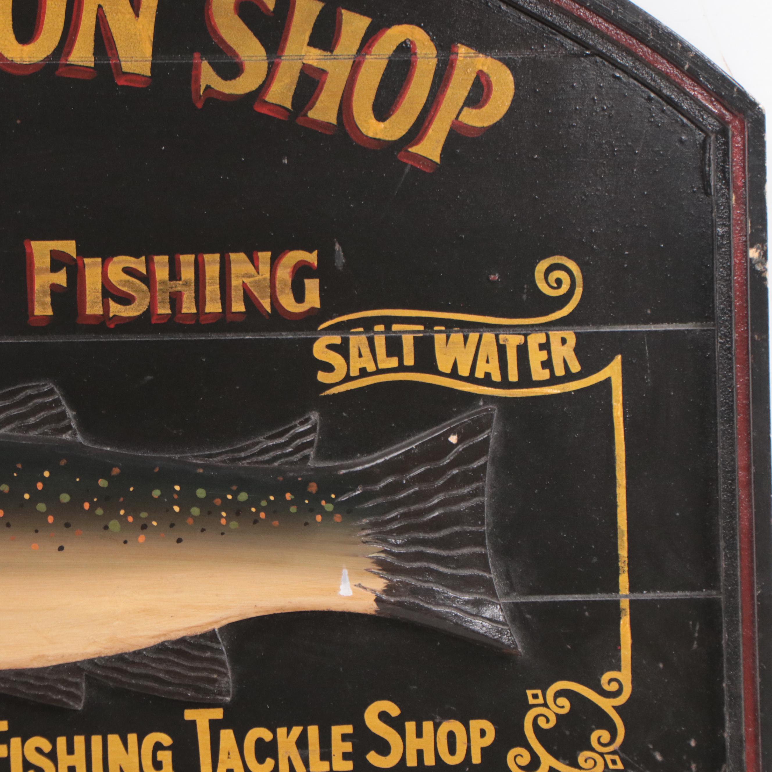 Painted-Wood Fishing Tackle Shop Sign "The Salmon Shop" | EBTH