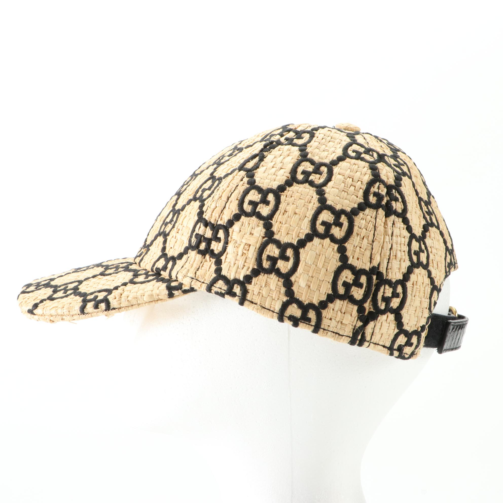 Gucci GG Embroidered Woven Raffia Baseball Cap with Cobra Snakeskin ...