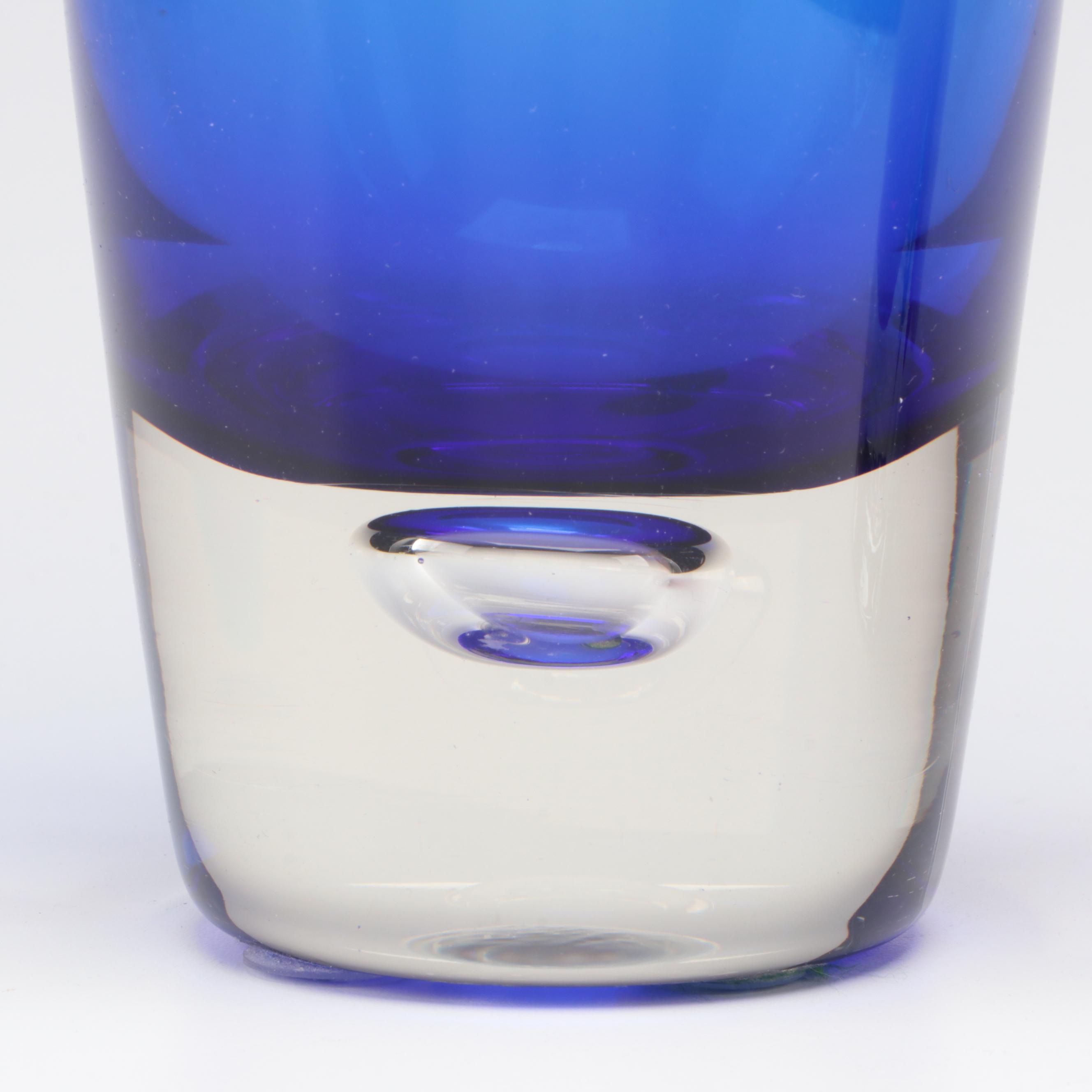 Polish LSA Handcrafted Red Glass Vase With Blue Bud Vase | EBTH