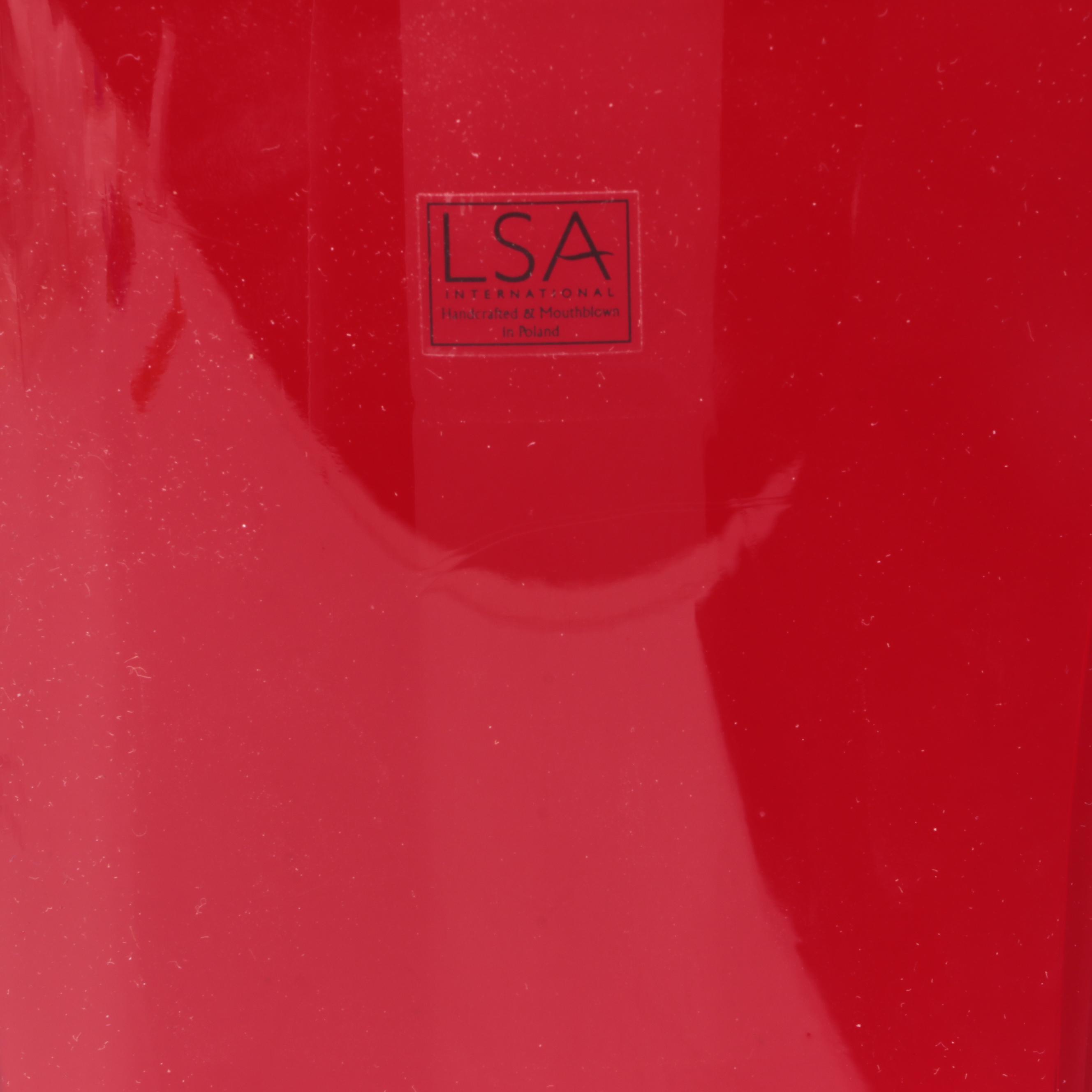 Polish LSA Handcrafted Red Glass Vase With Blue Bud Vase | EBTH