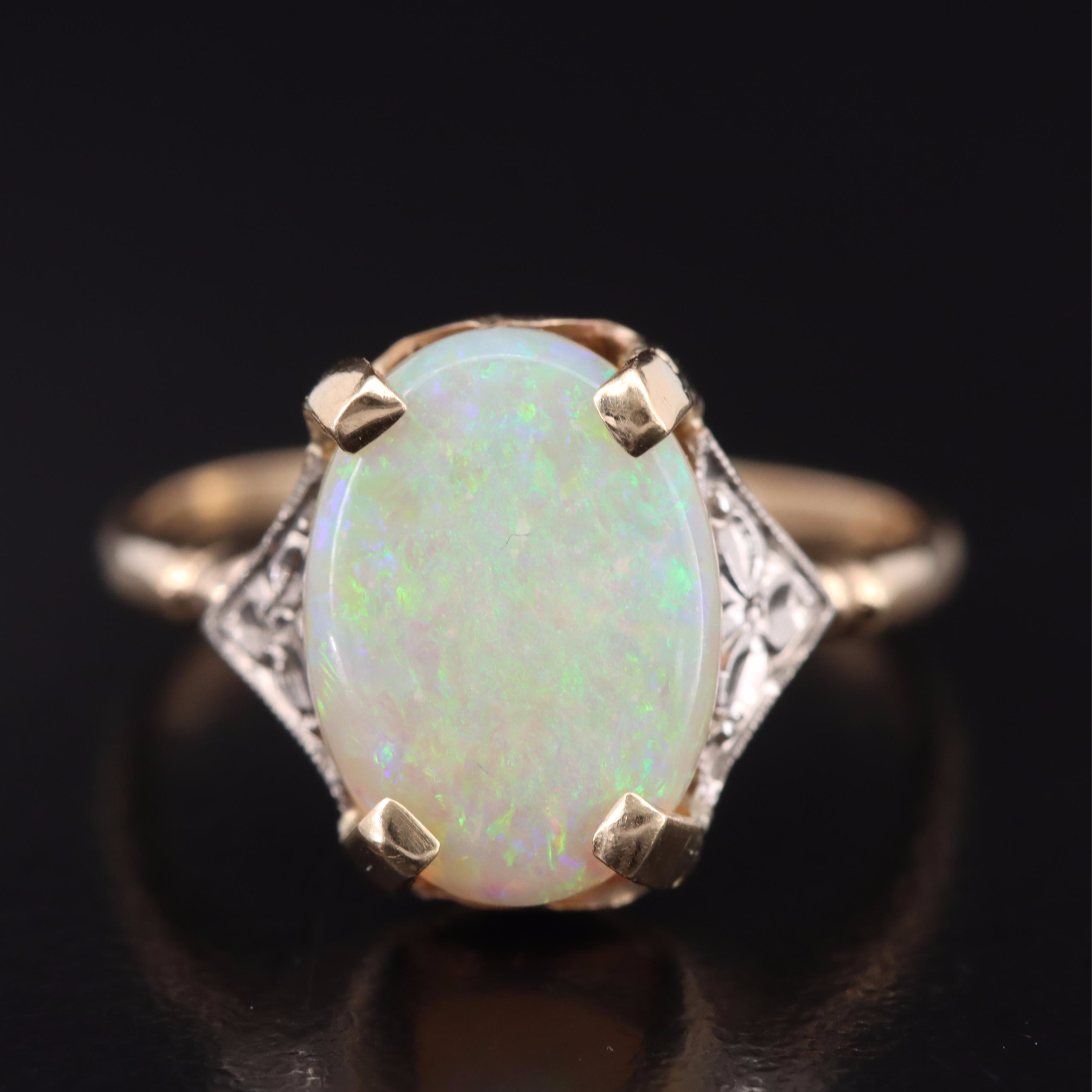 10K Opal Ring with Flowers in Palladium Detail | EBTH