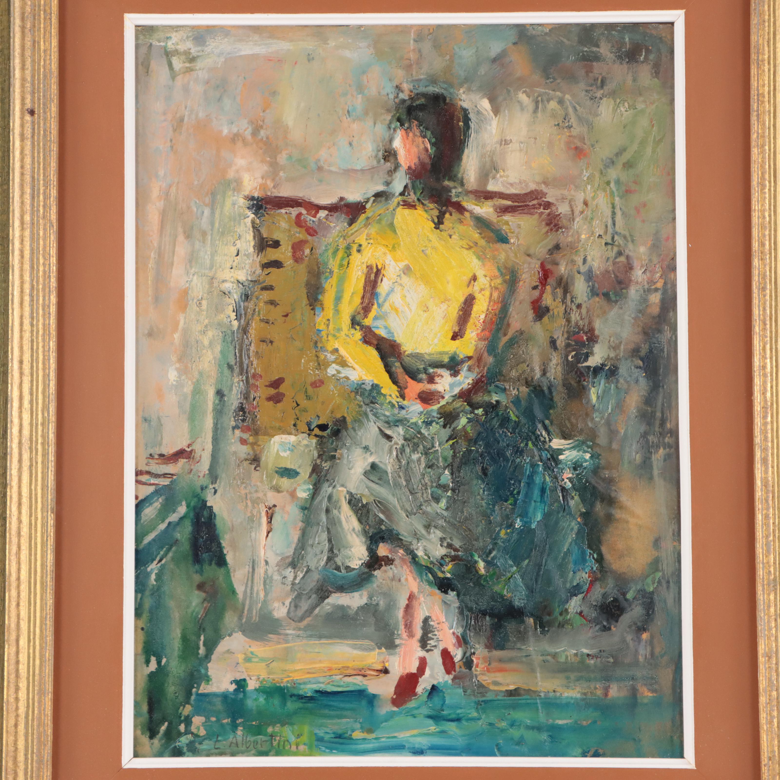 Luciano Albertini Mixed Media Painting of Seated Figure, Late 20th ...