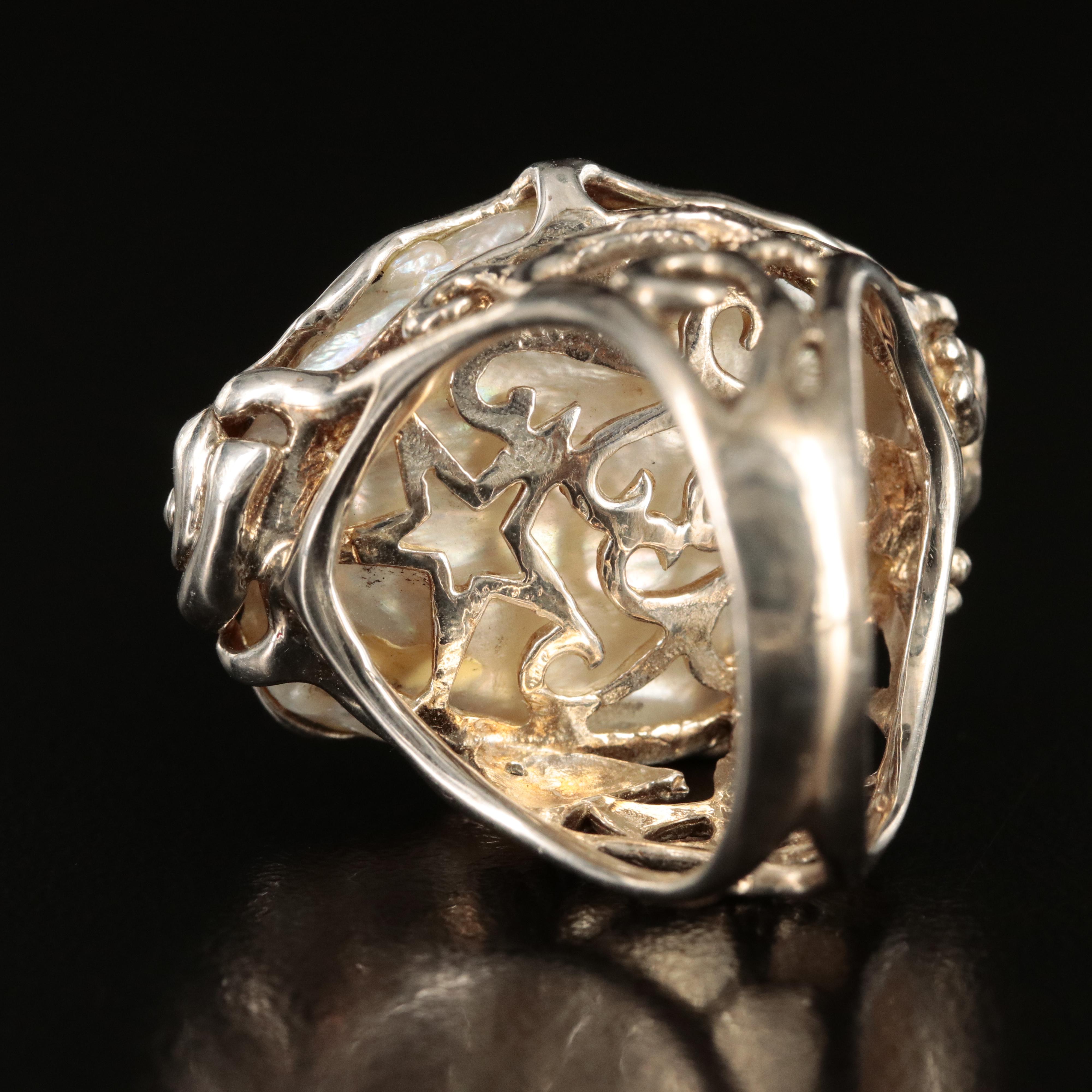 Sterling Pearl and Sapphire Sea Life Ring | EBTH