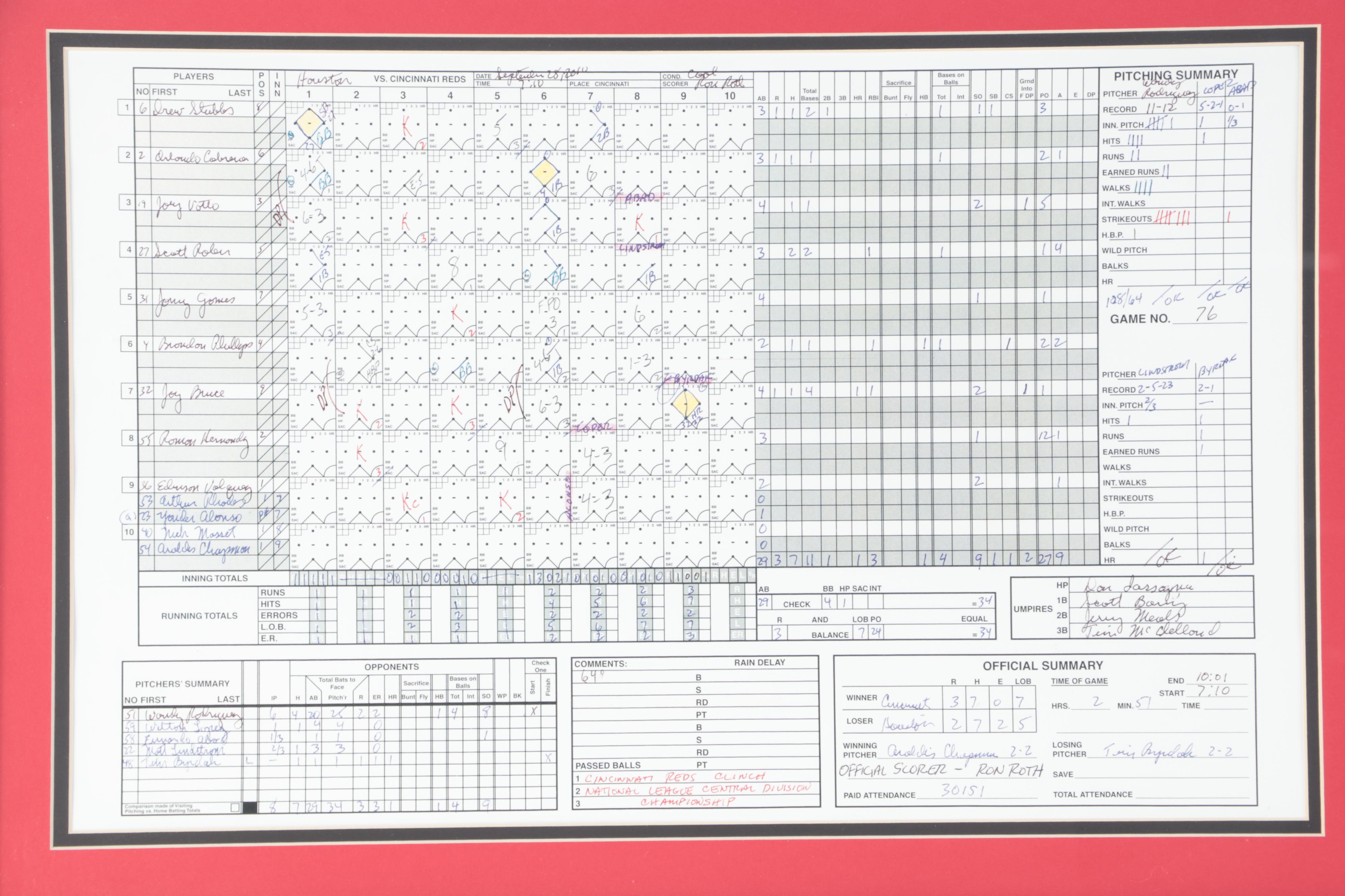 2010 Cincinnati Reds National League Champs Scorecard and Print in Mat ...