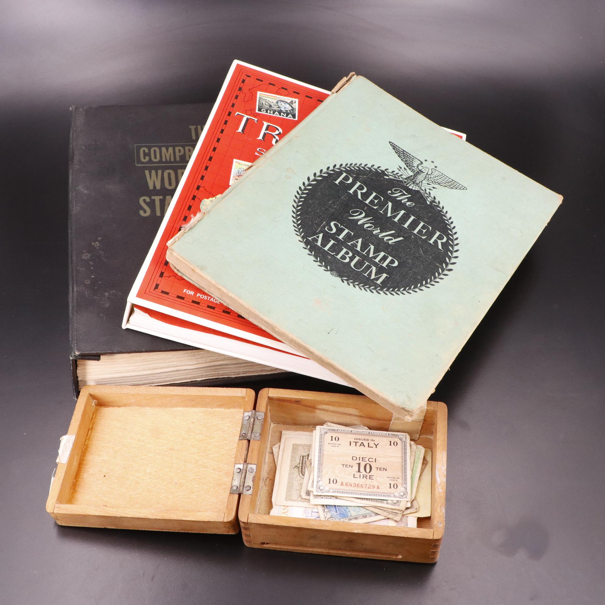Three Vintage Postage Stamp Albums and Vintage Foreign Currency | EBTH