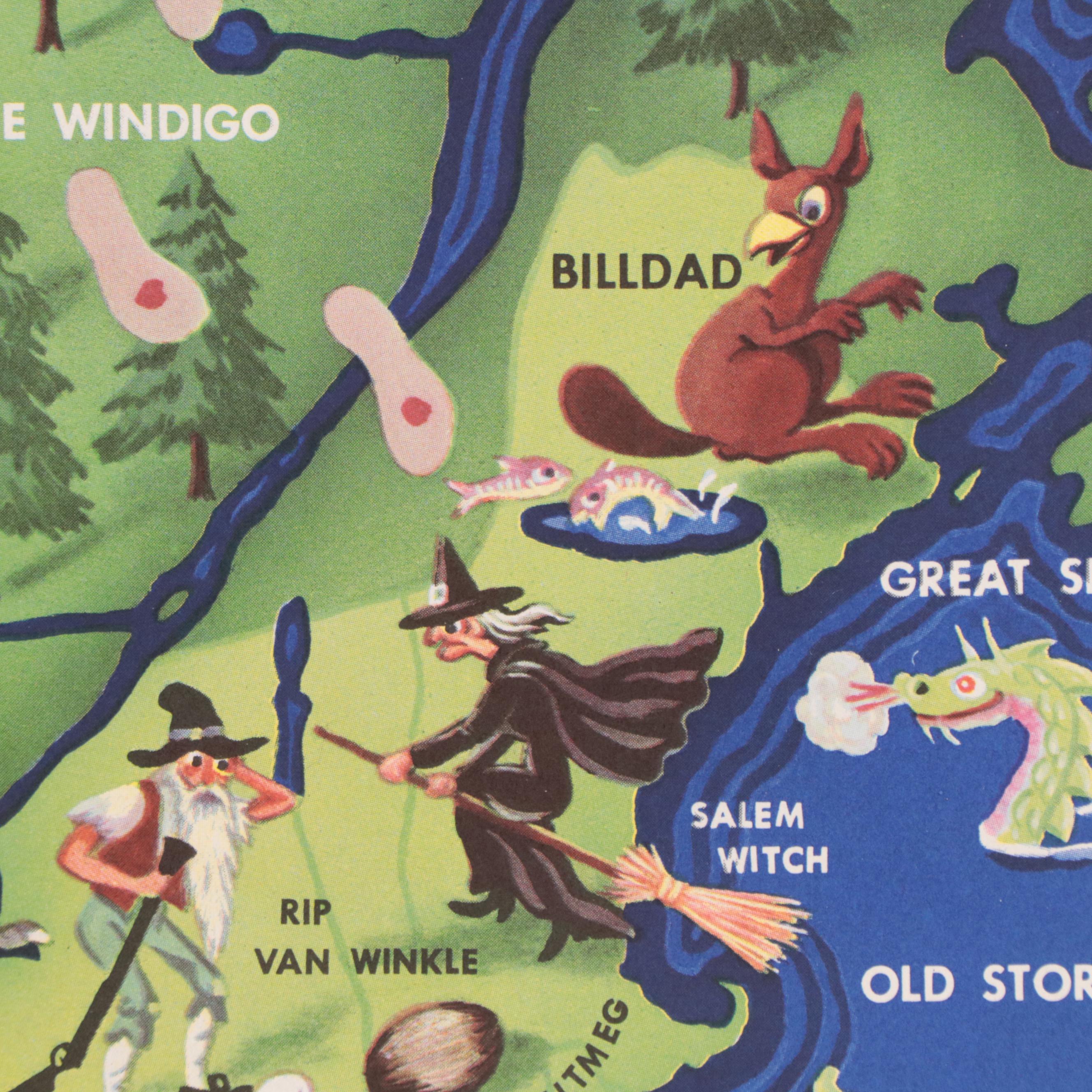 Offset Lithograph Map After John Dukes McKee "American Folklore Legends ...