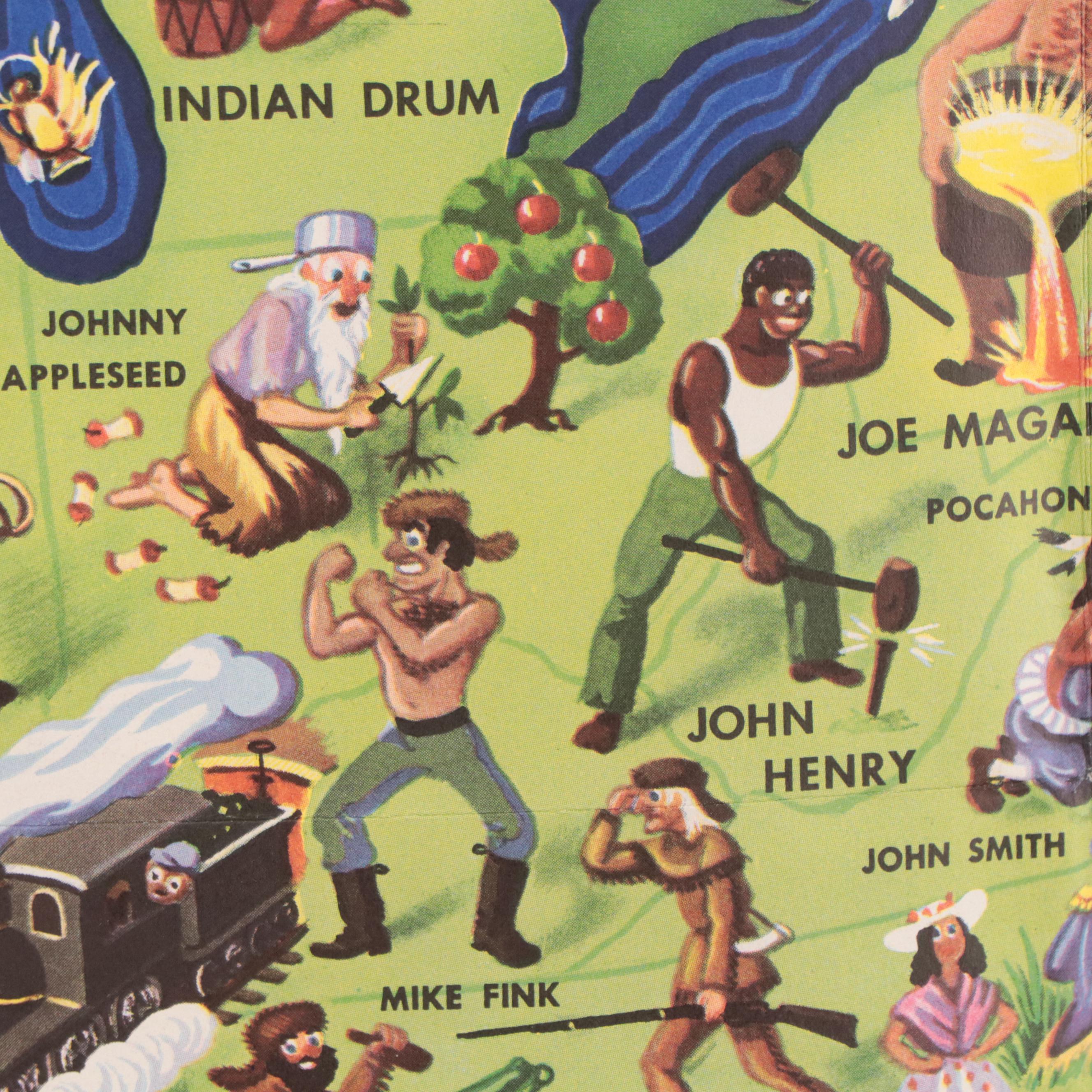 Offset Lithograph Map After John Dukes McKee "American Folklore Legends ...