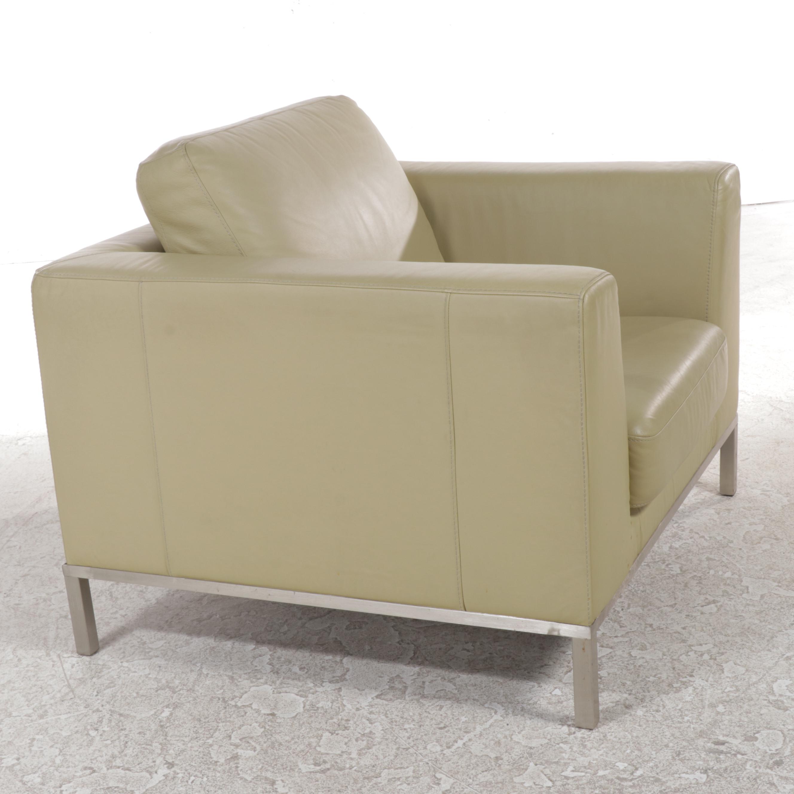Italsofa Modernist Style Leather and Brushed Metal Club Chair | EBTH