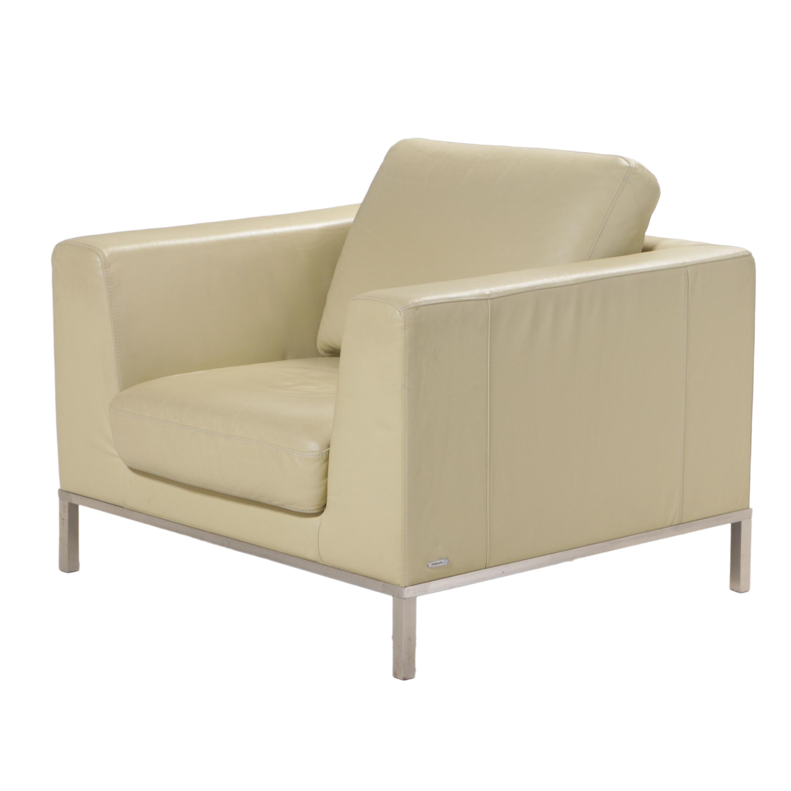Italsofa Modernist Style Leather and Brushed Metal Club Chair | EBTH