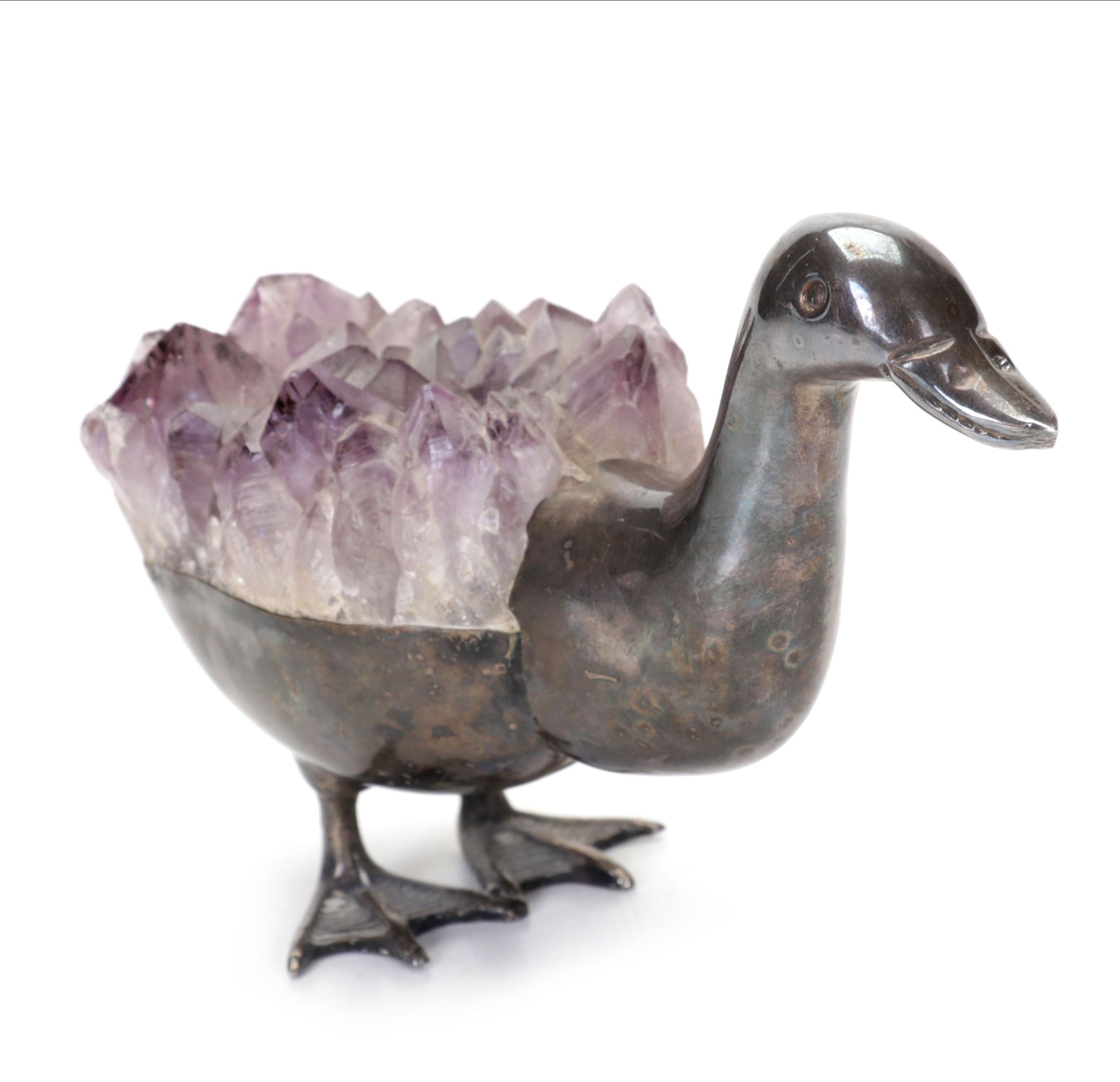 Gerson Silver Plate and Amethyst Duck Sculpture, Mid 20th Century | EBTH