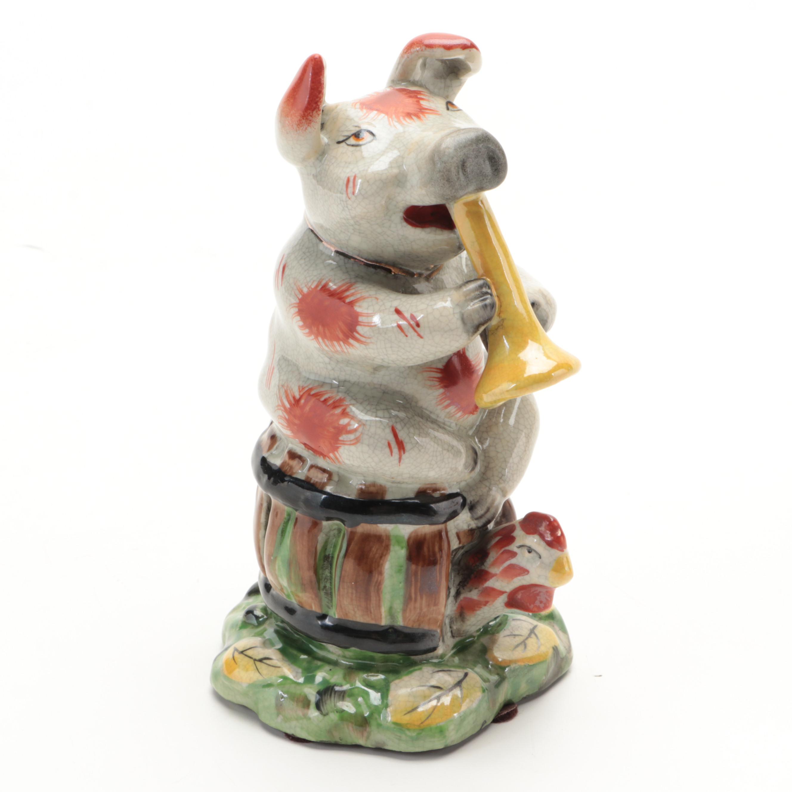 Staffordshire Style Craquelure Porcelain Musical Pig Figurines | EBTH
