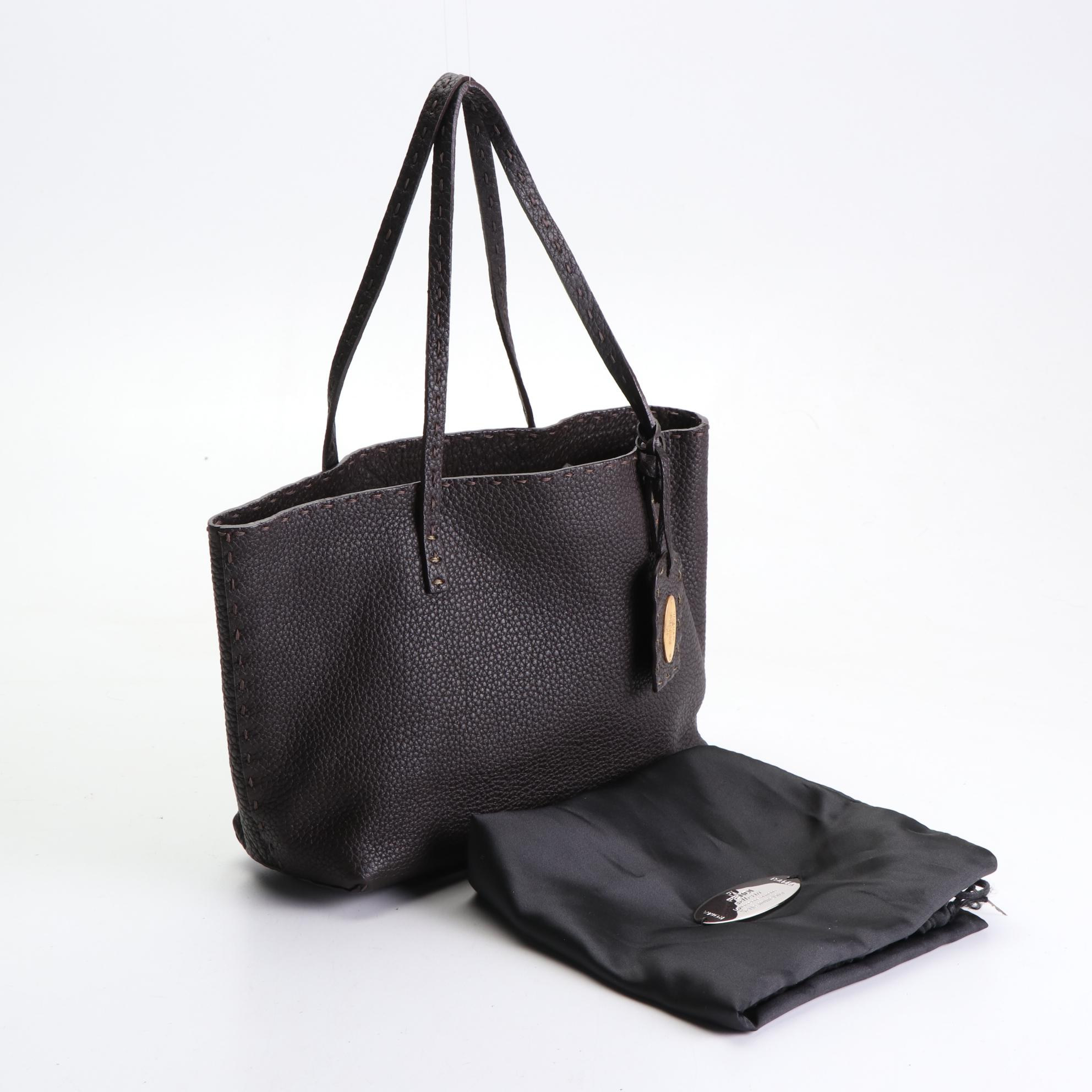 Fendi Selleria Tote Bag in Pebble Grain Textured Leather with Running ...