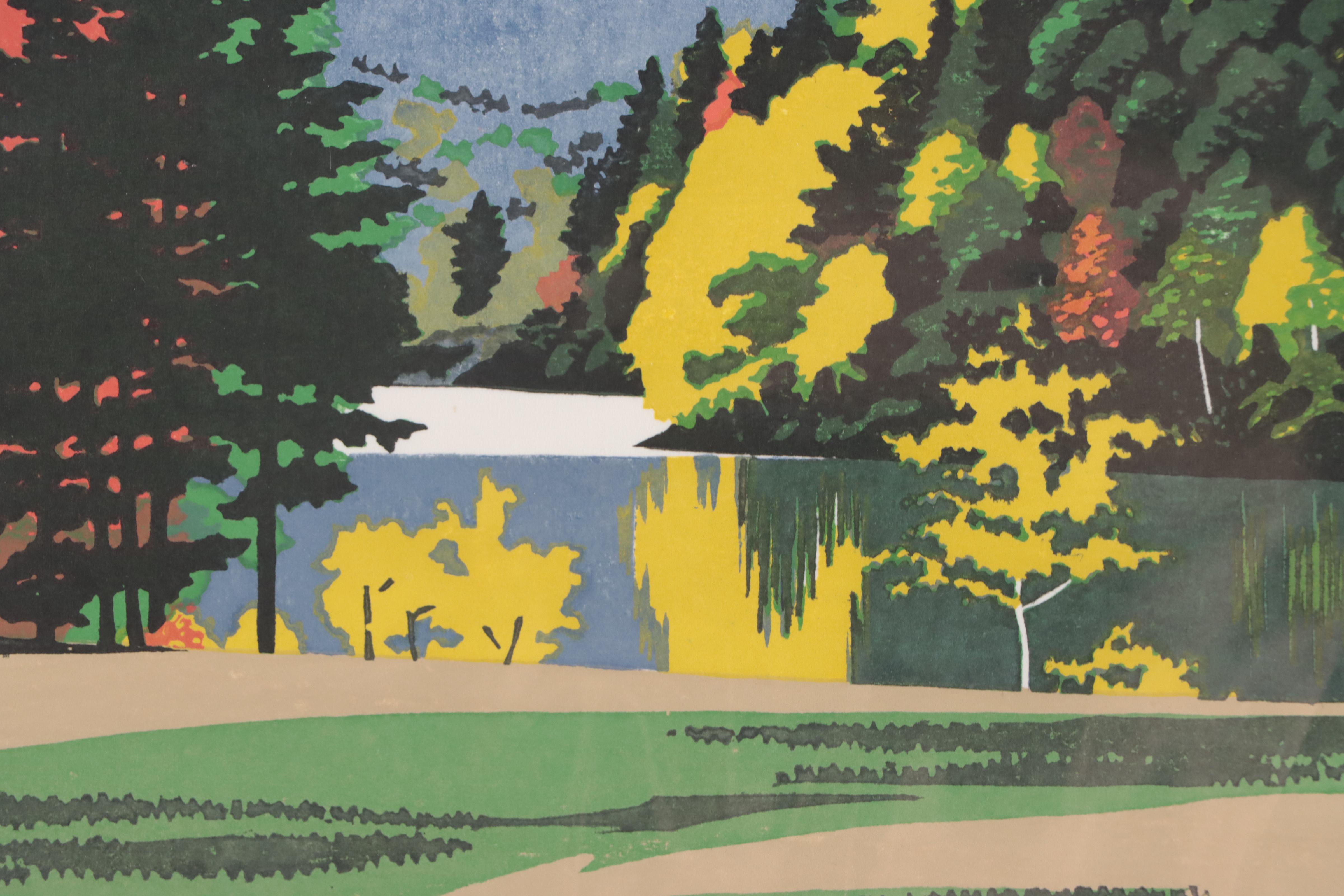 Yasushi Ohmoto Woodblock "Lakeside in Early Fall" | EBTH