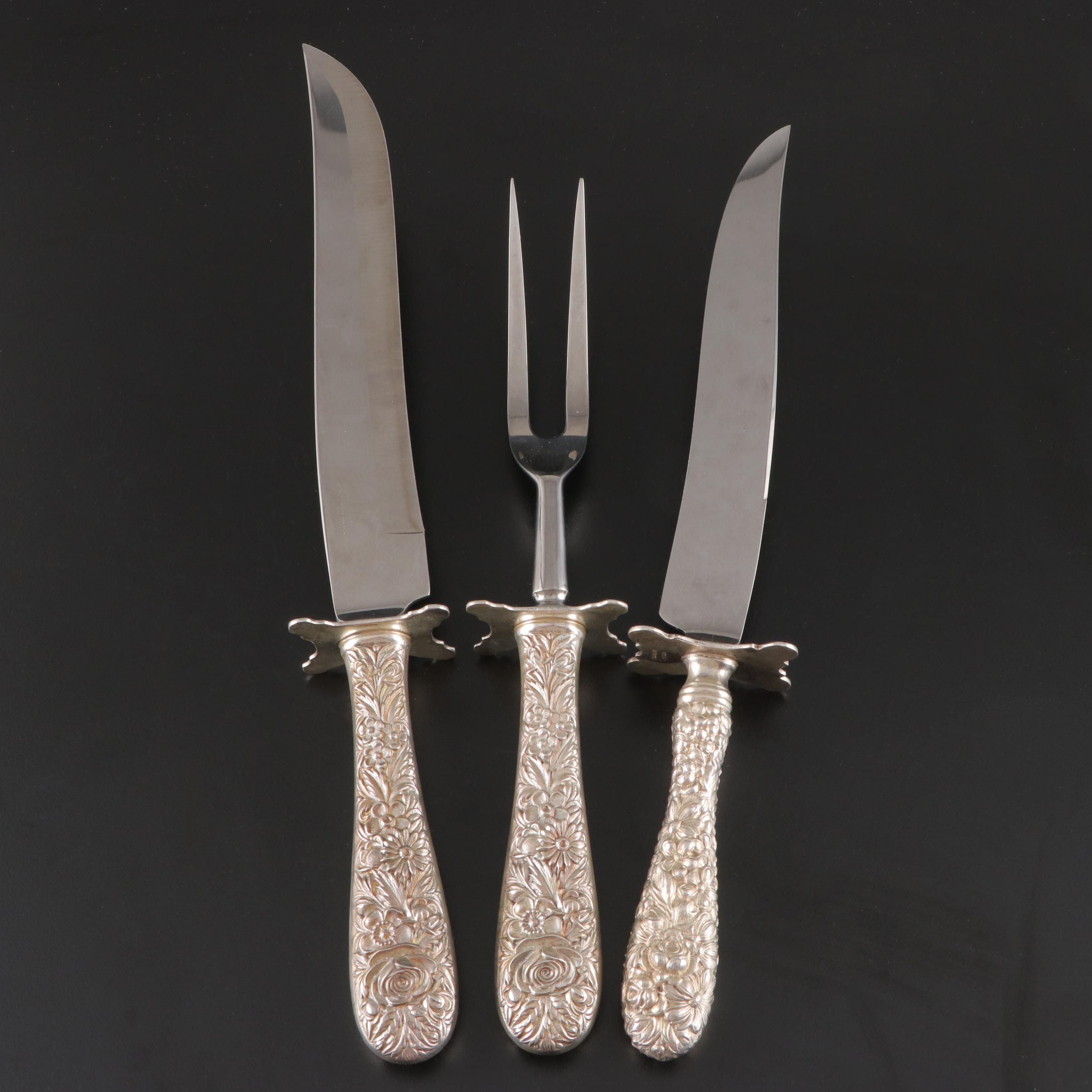 Kirk Stieff "Repoussé" Sterling Handled Carving Set with "Stieff Rose ...