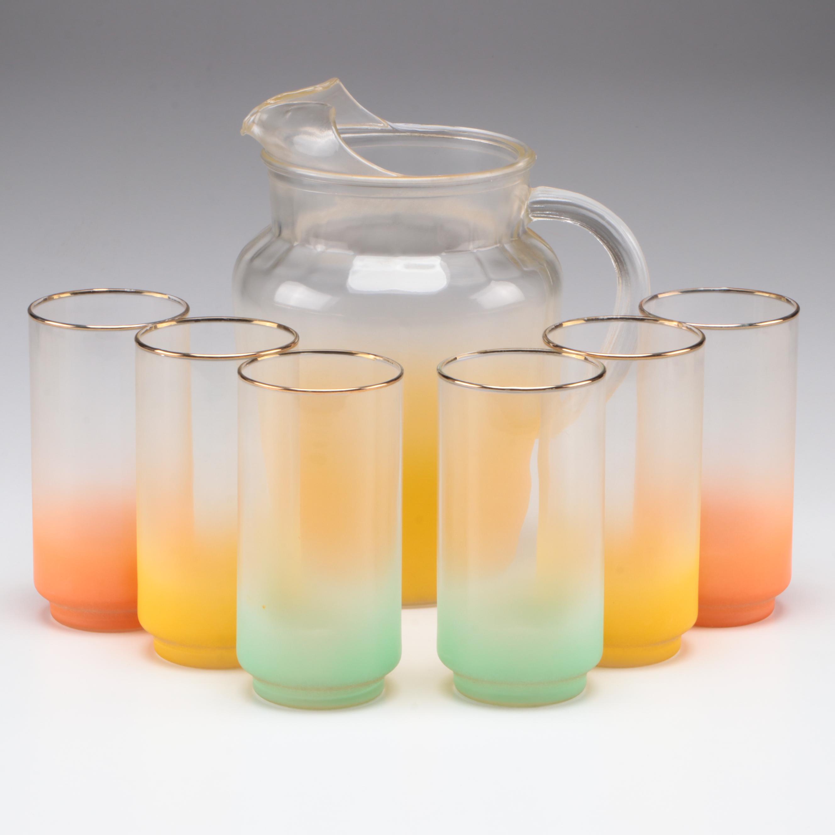 Libbey Glass Co. "Satin" Pitcher and Tumblers | EBTH