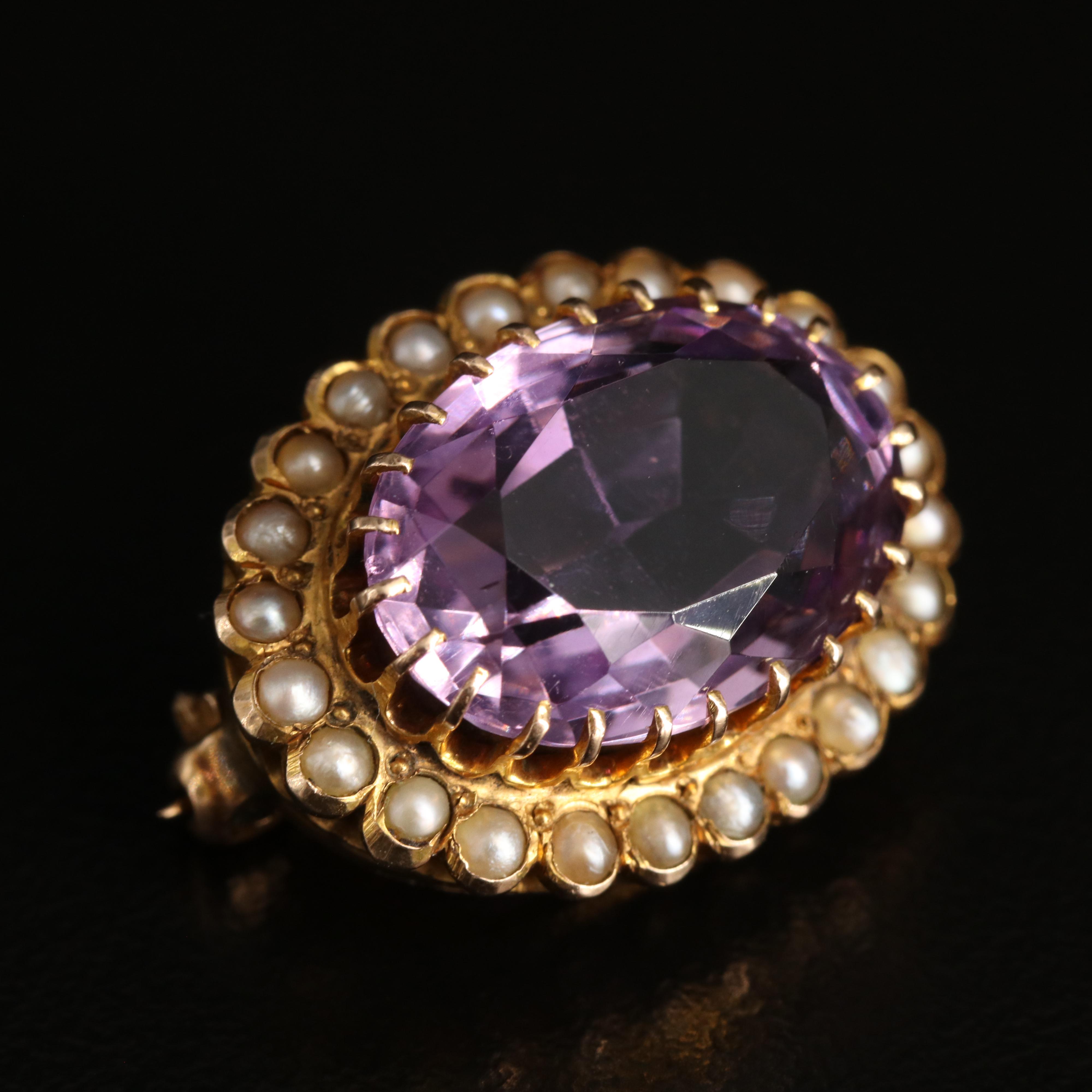10K Amethyst and Seed Pearl Pin | EBTH