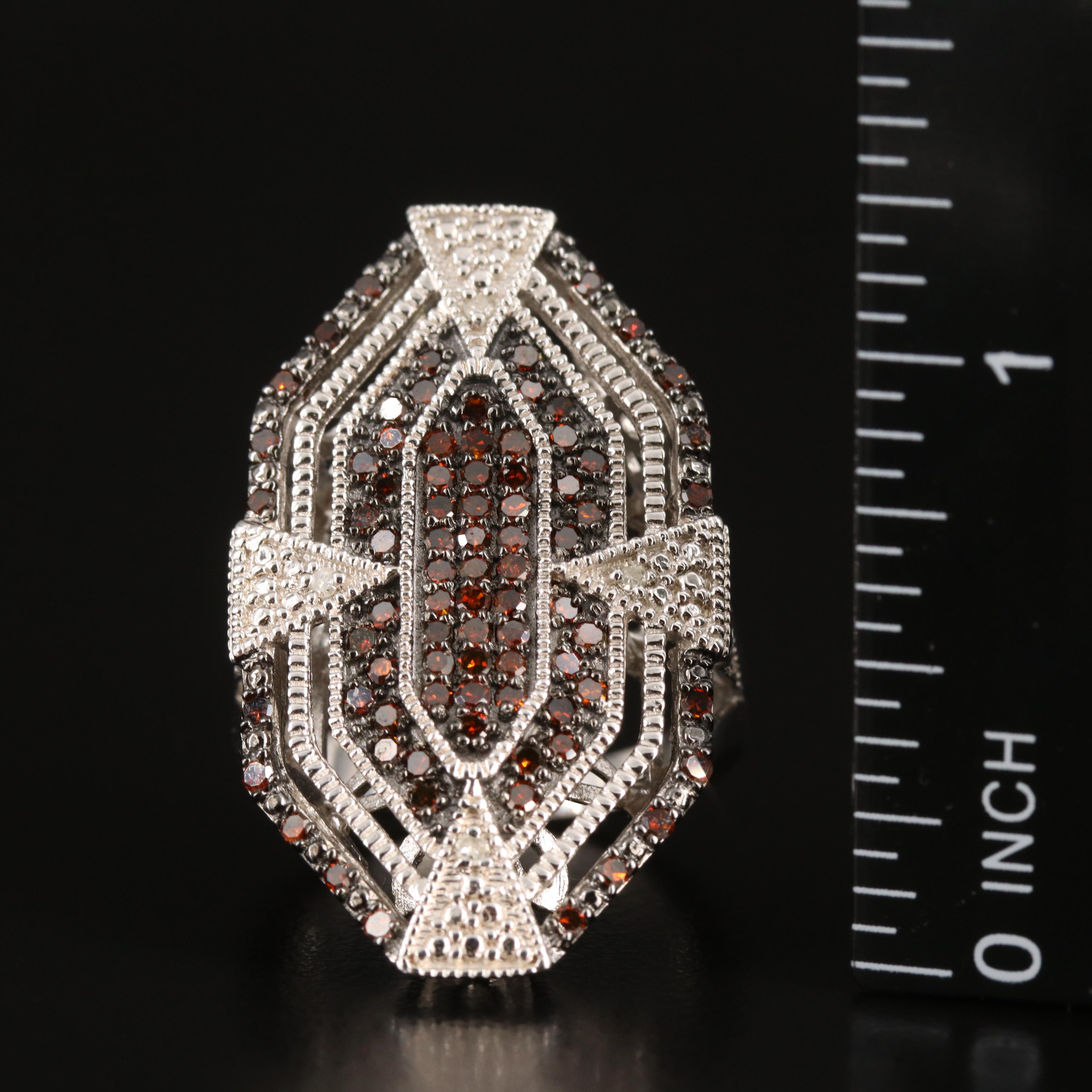 Sterling Diamond Elongated Hexagonal Ring | EBTH