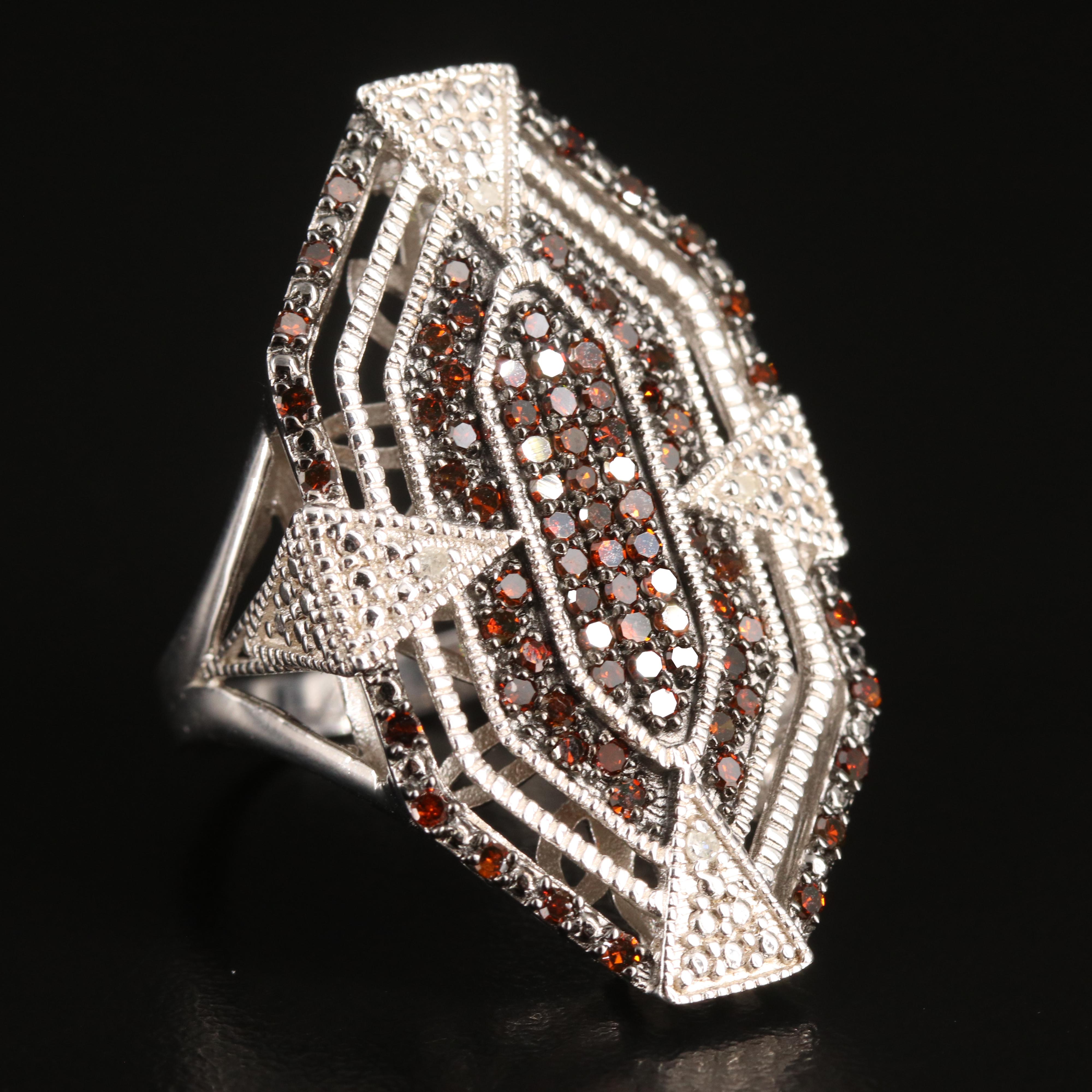 Sterling Diamond Elongated Hexagonal Ring | EBTH