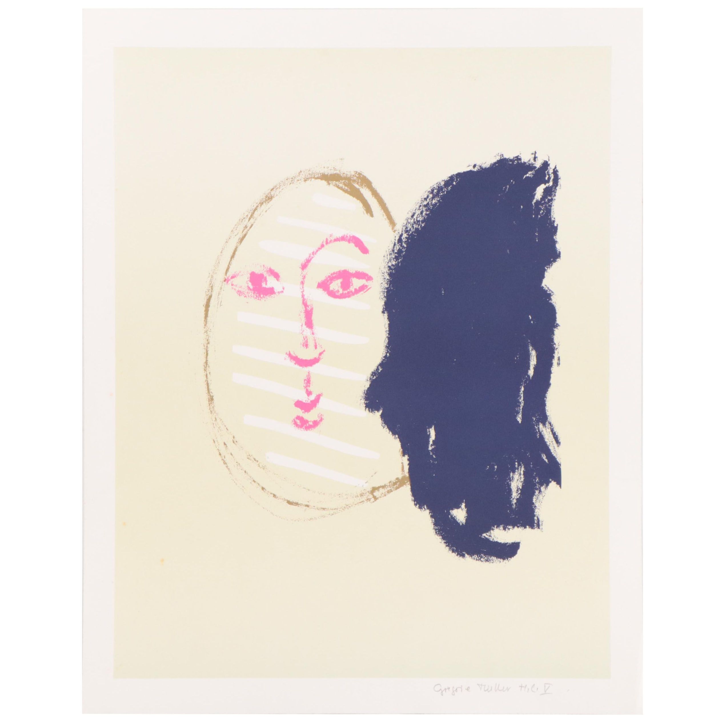 Grégoire Müller Color Lithograph of Faces "Untitled - Profile View" | EBTH