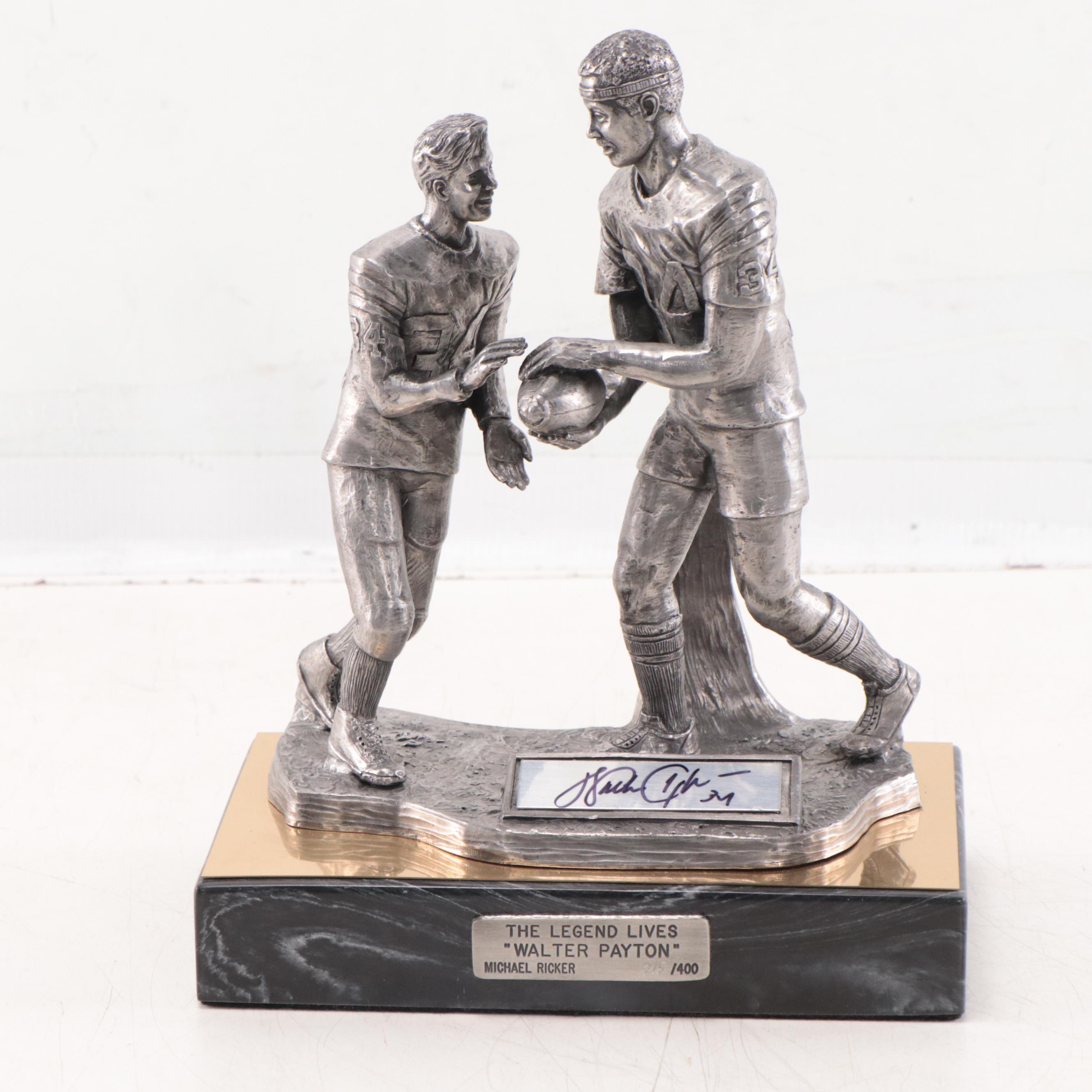 Walter Payton Signed "The Legend Lives" Pewter Sculpture by Michael ...