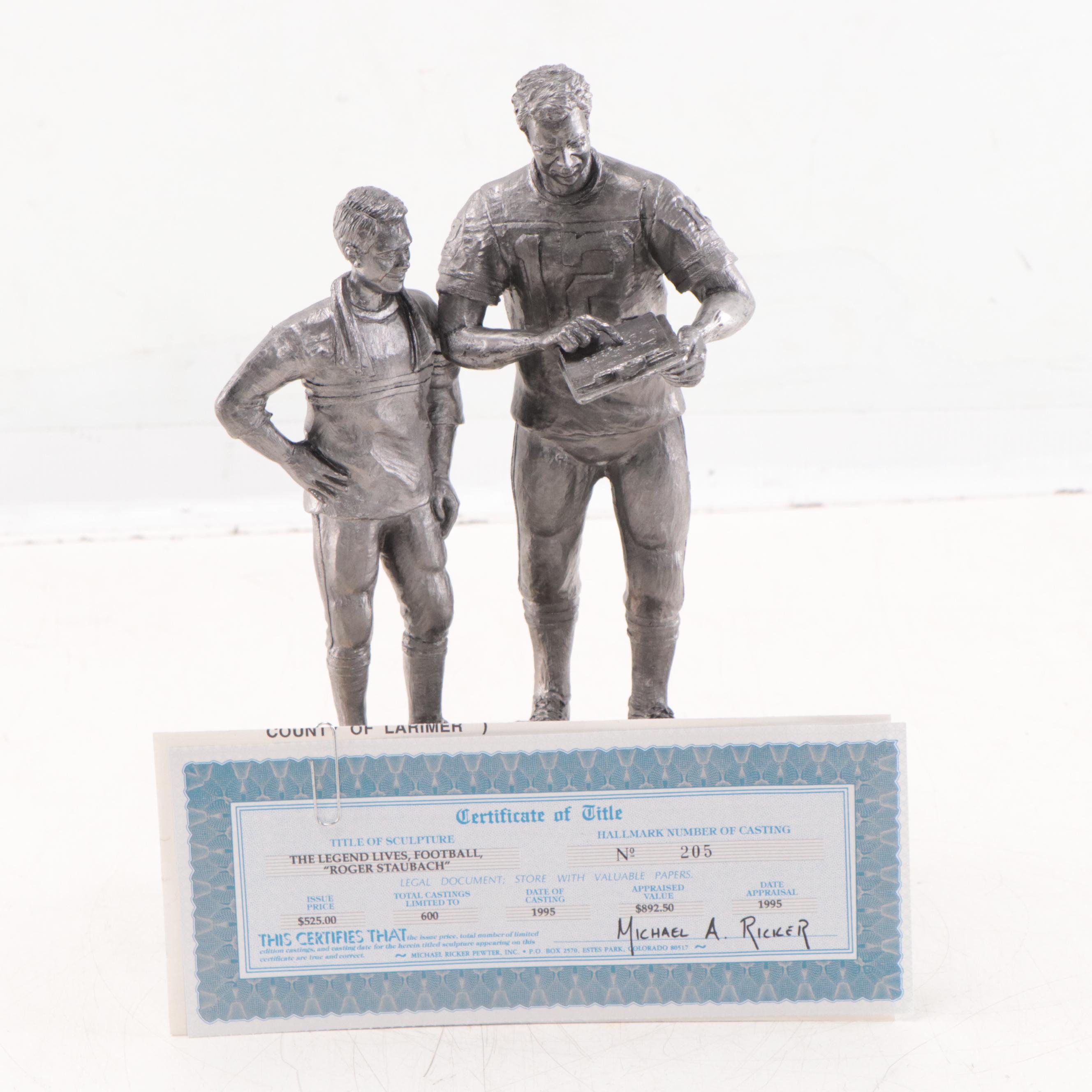 Roger Staubach Signed "The Legend Lives" Pewter Sculpture by Michael ...