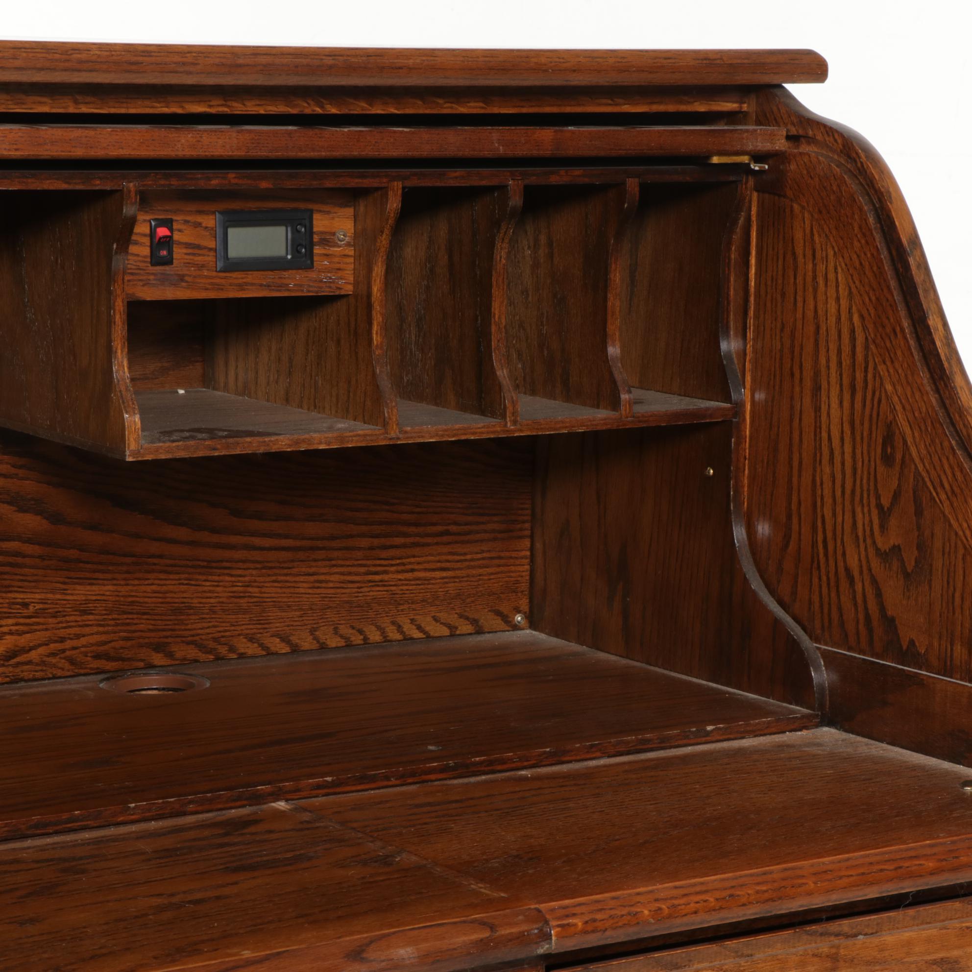 Oak Roll Top Computer Desk, Late 20th Century | EBTH