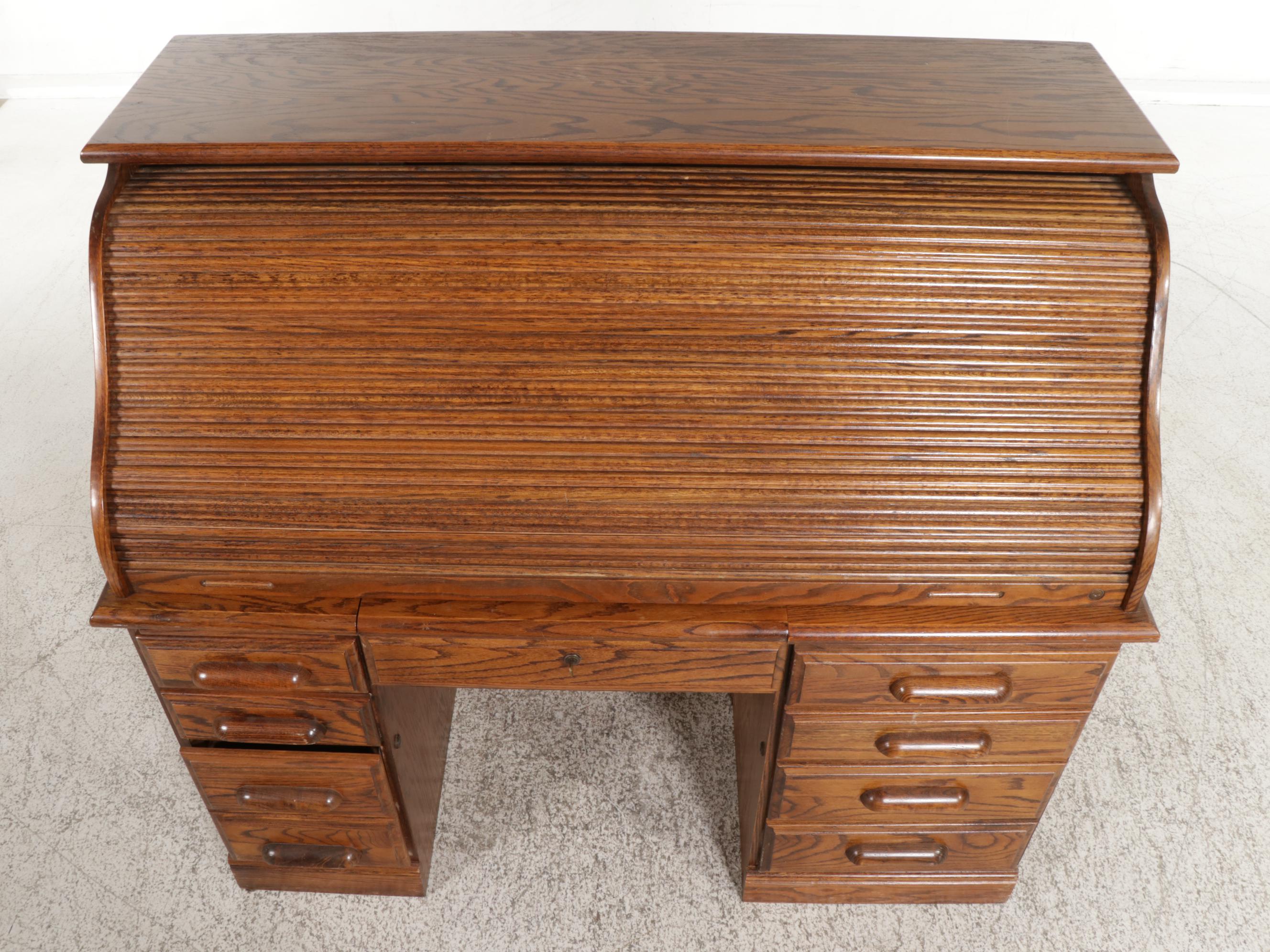 Oak Roll Top Computer Desk, Late 20th Century | EBTH