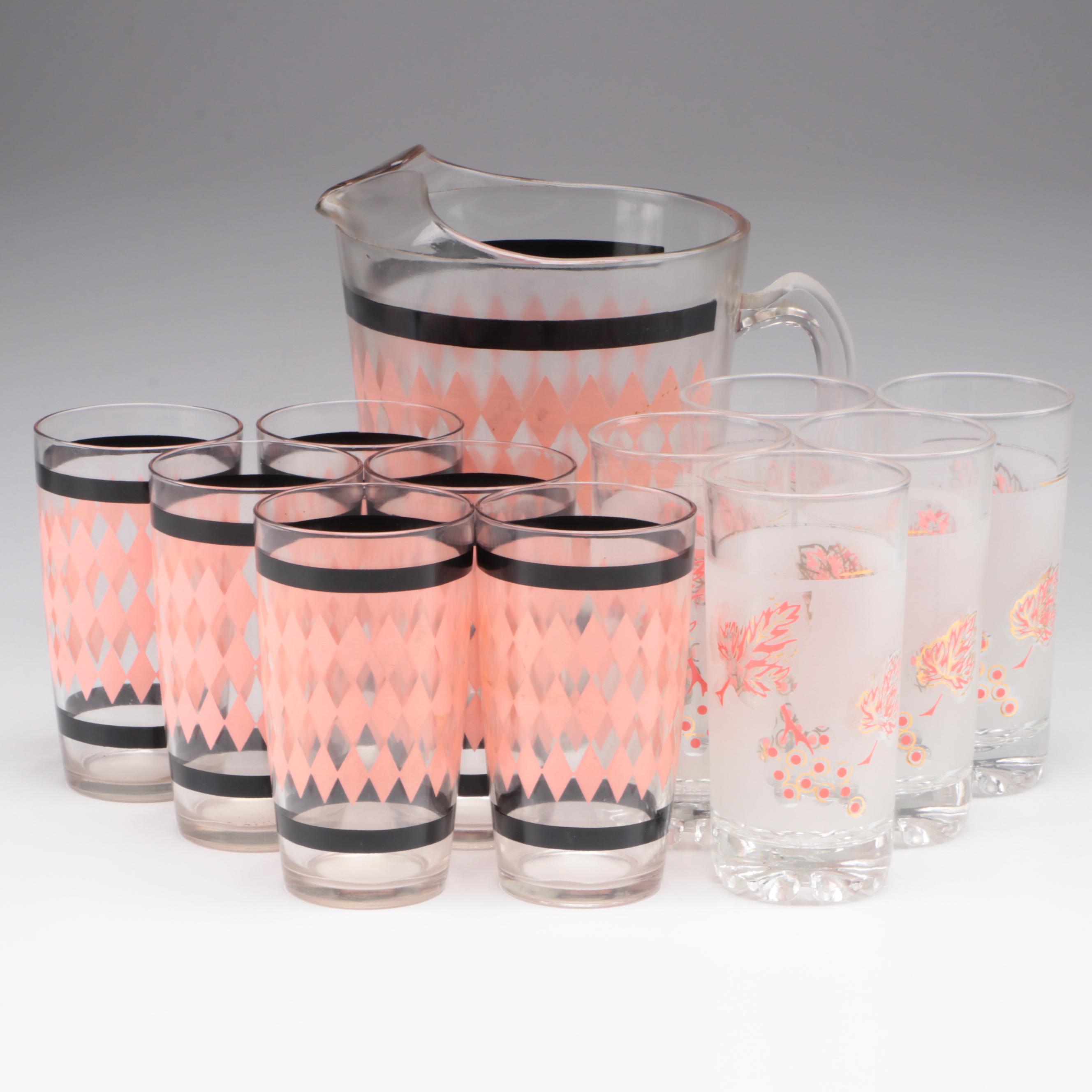Mid Century Modern Pink Diamond Lemonade Set with Other Tumblers | EBTH