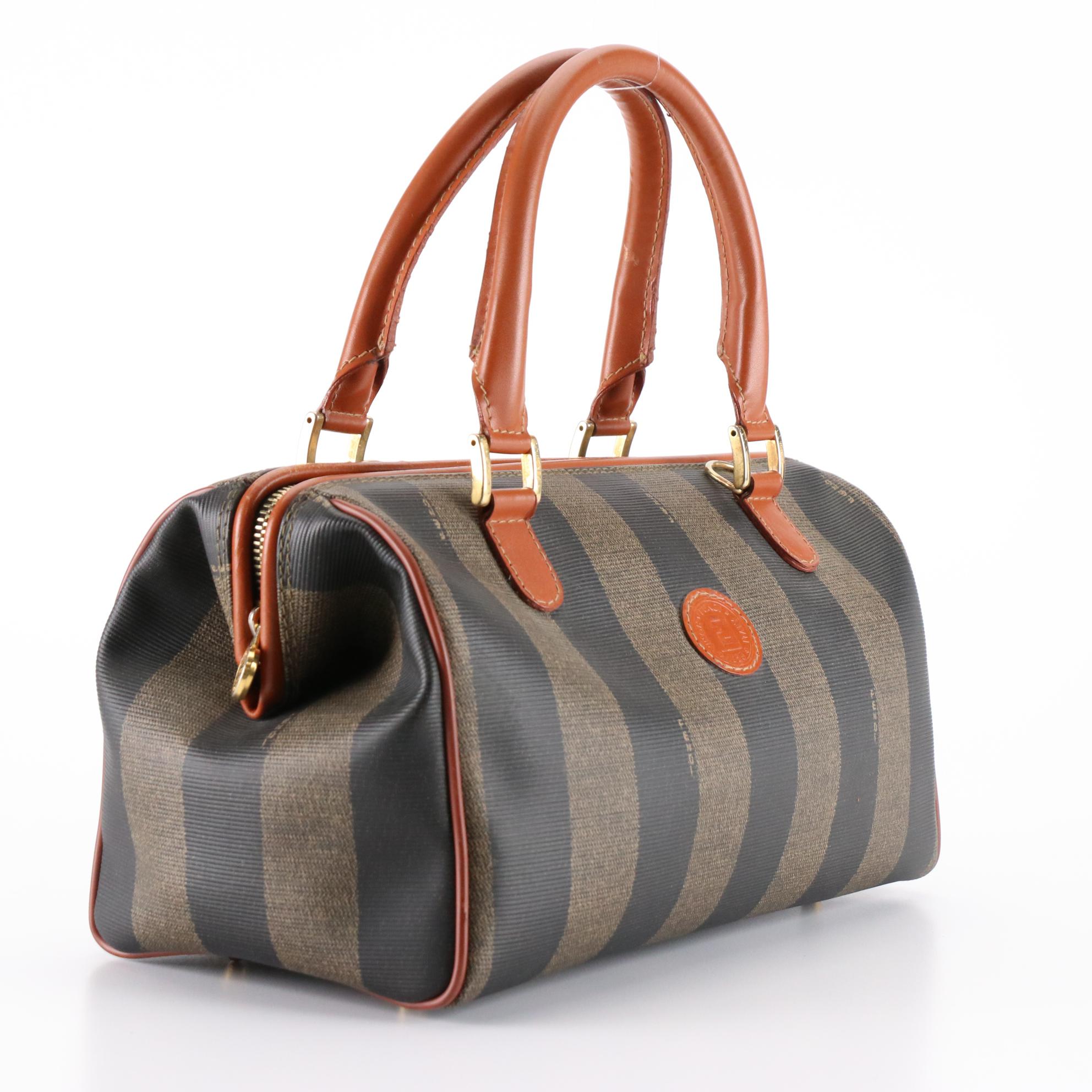 Fendi Boston Bag in Pequin Stripe Coated Canvas and Leather | EBTH