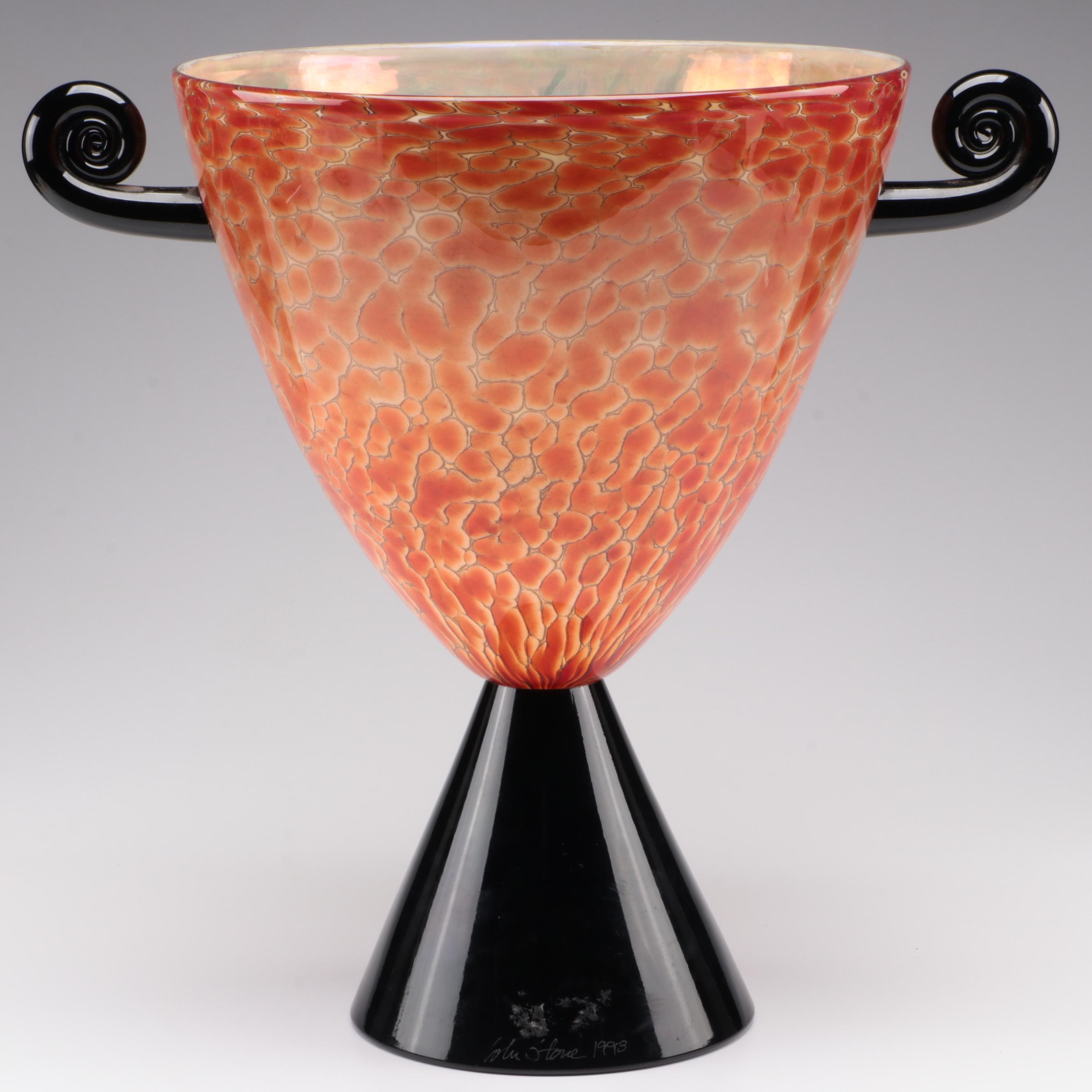 Cohn-Stone Studios Signed Art Glass Tortoise Shell Footed Urn Vase ...