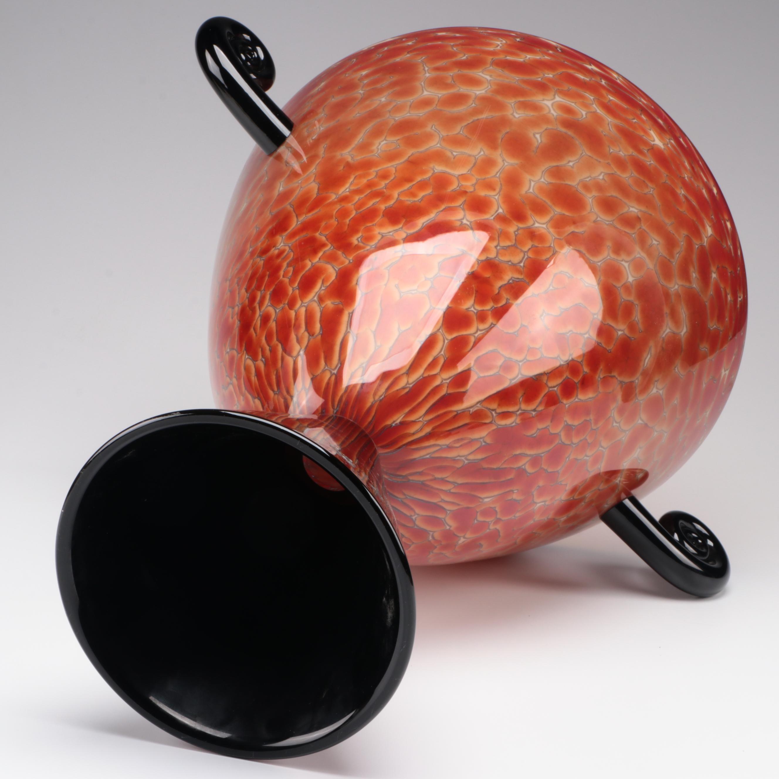 Cohn-Stone Studios Signed Art Glass Tortoise Shell Footed Urn Vase ...