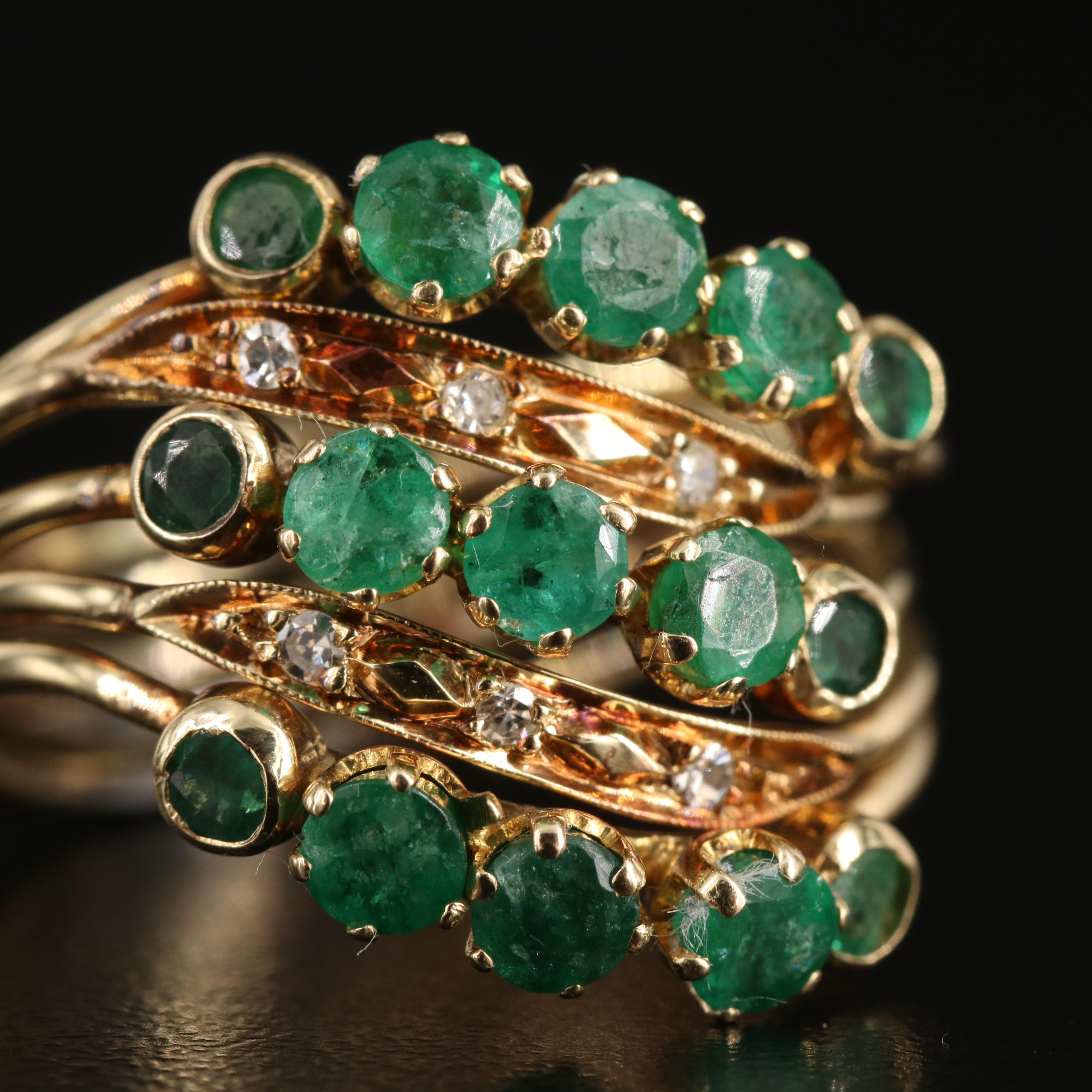 14K Emerald and Diamond Stacking Ring with Connector | EBTH