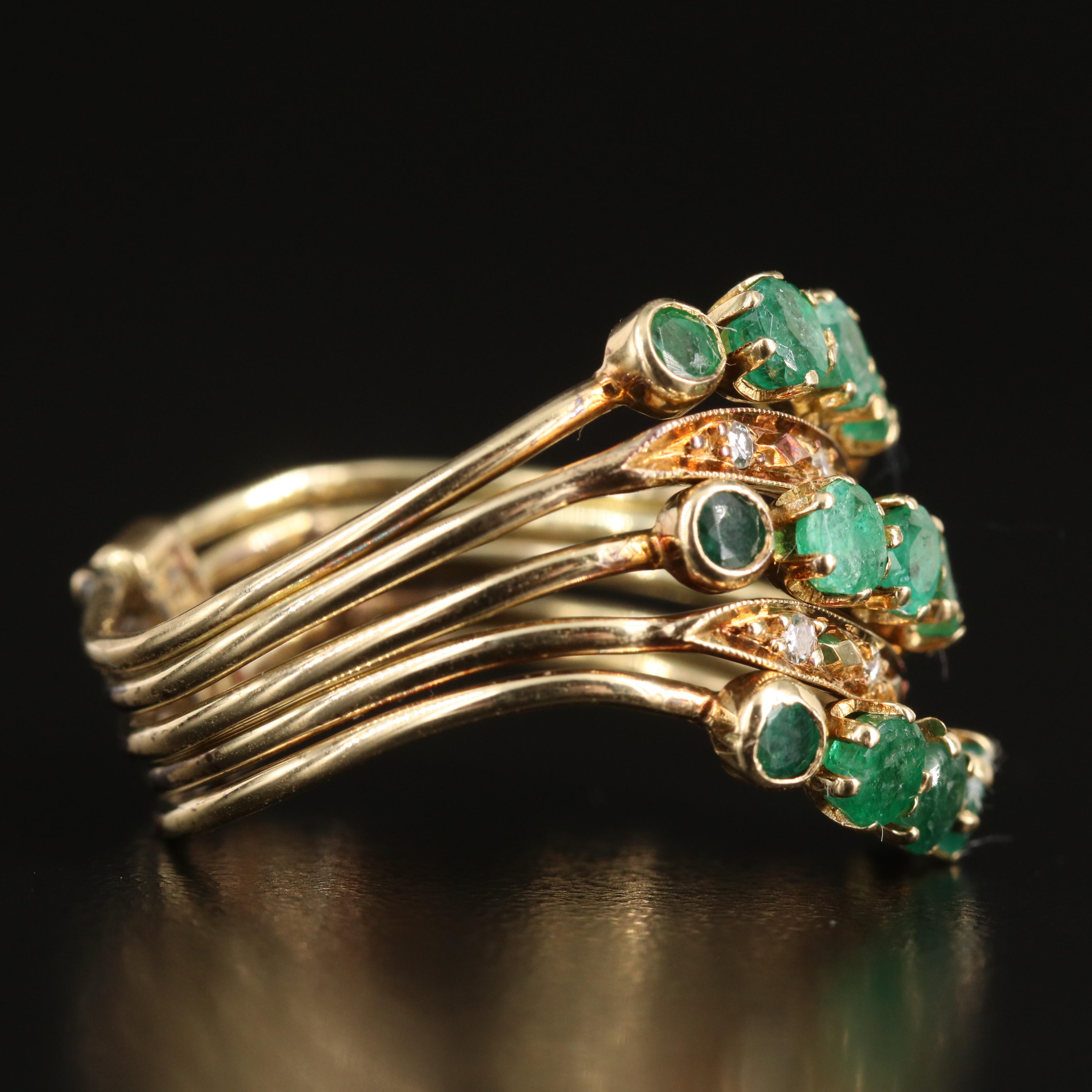 14K Emerald and Diamond Stacking Ring with Connector | EBTH