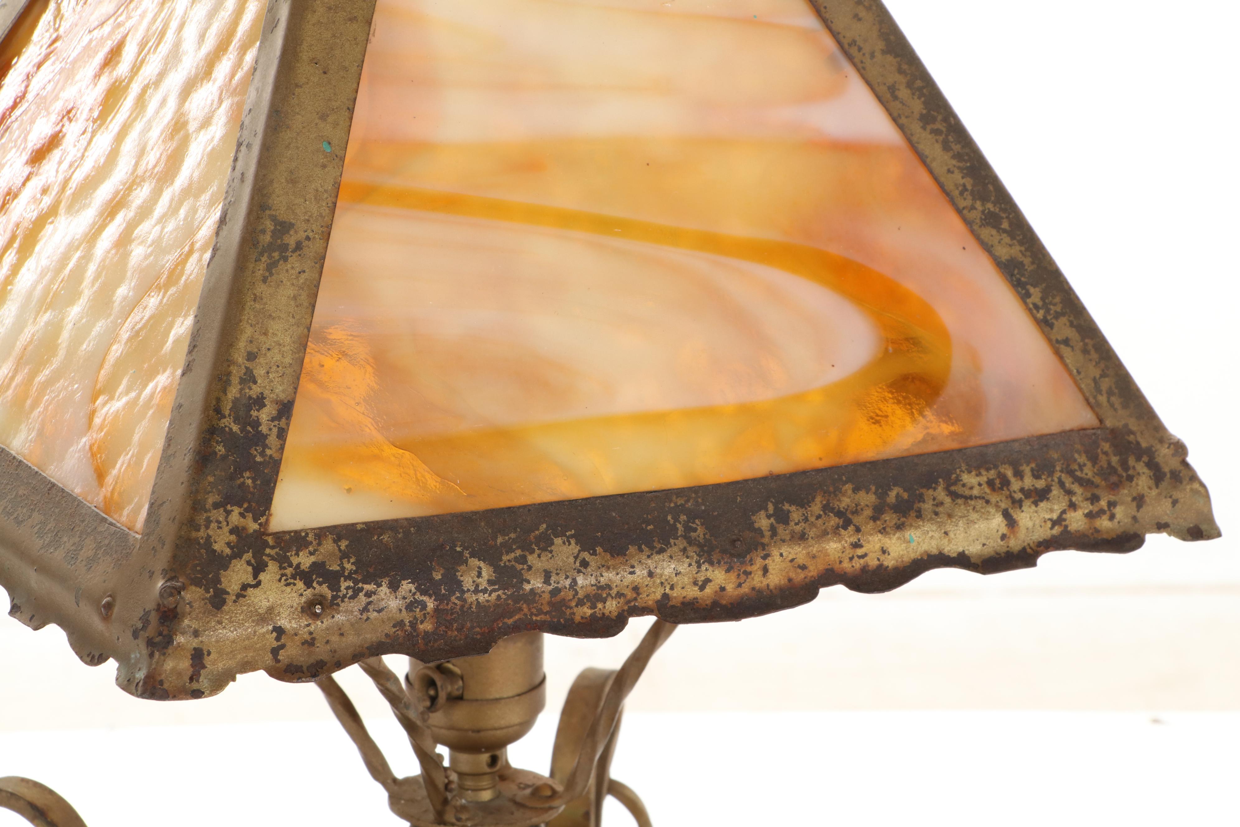 Slag Glass Shade Mediterranean Revival Table Lamp | EBTH