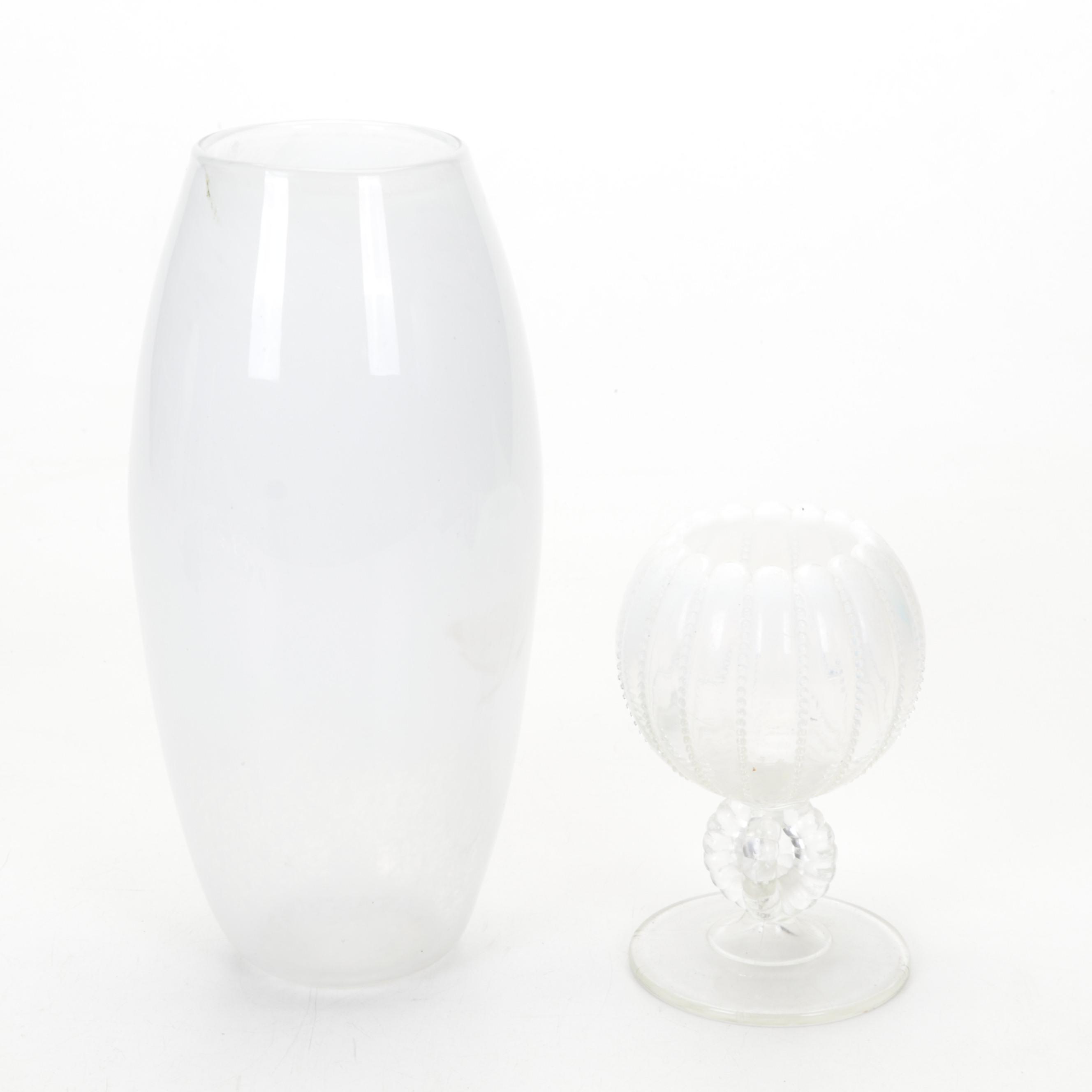 Fenton Blue Bird and Other Art Glass Figurines with Artist Signed Vase ...