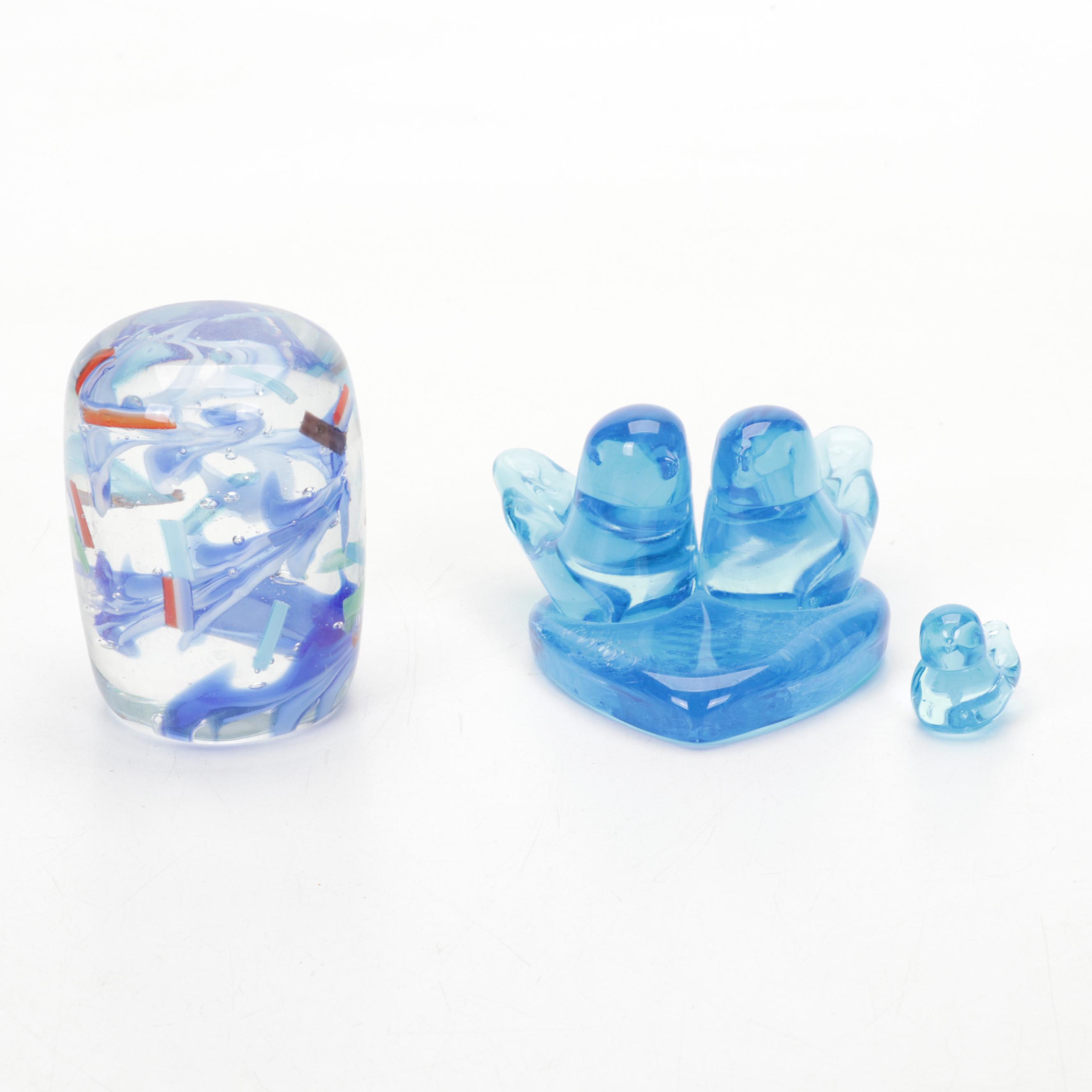 Fenton Blue Bird and Other Art Glass Figurines with Artist Signed Vase ...