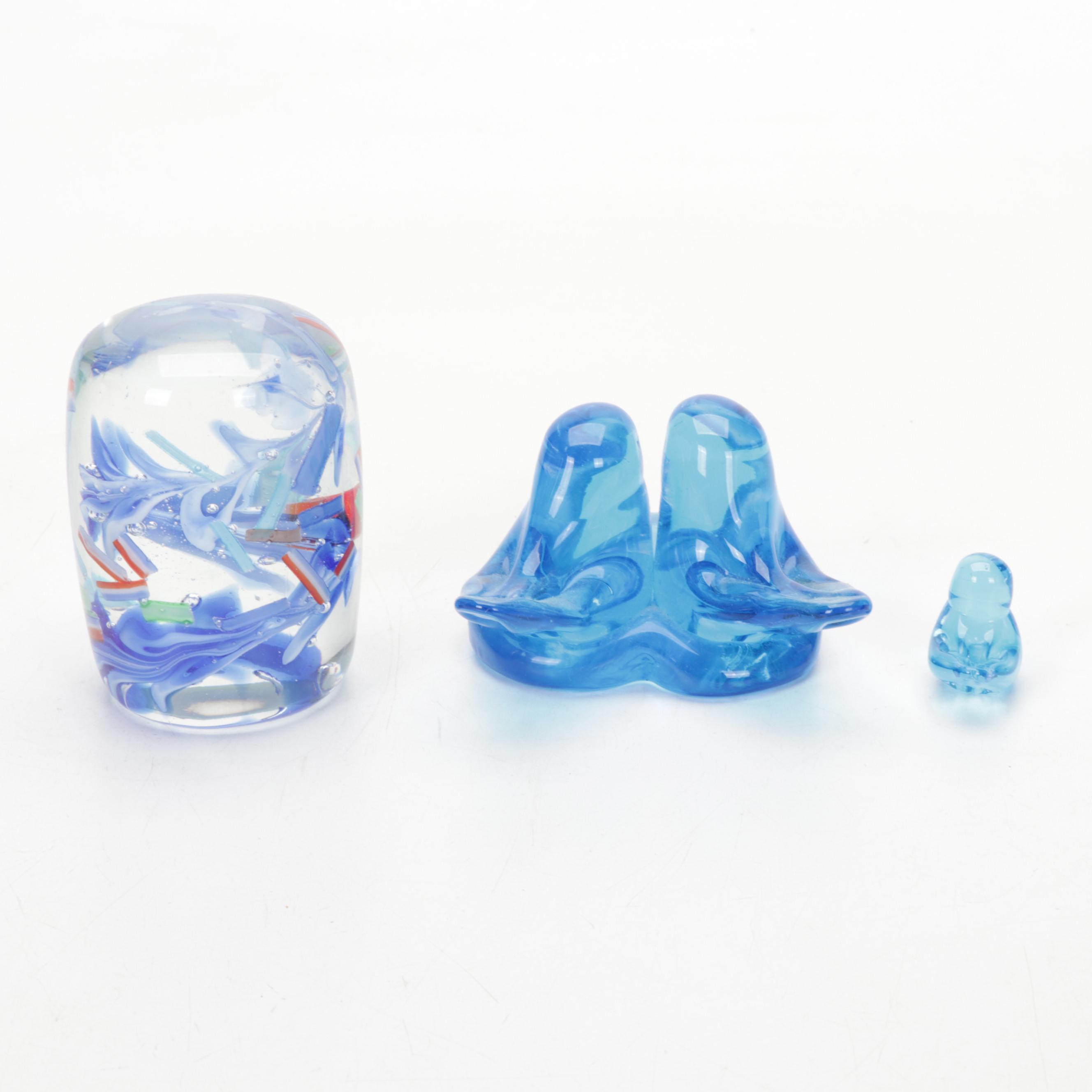 Fenton Blue Bird and Other Art Glass Figurines with Artist Signed Vase ...