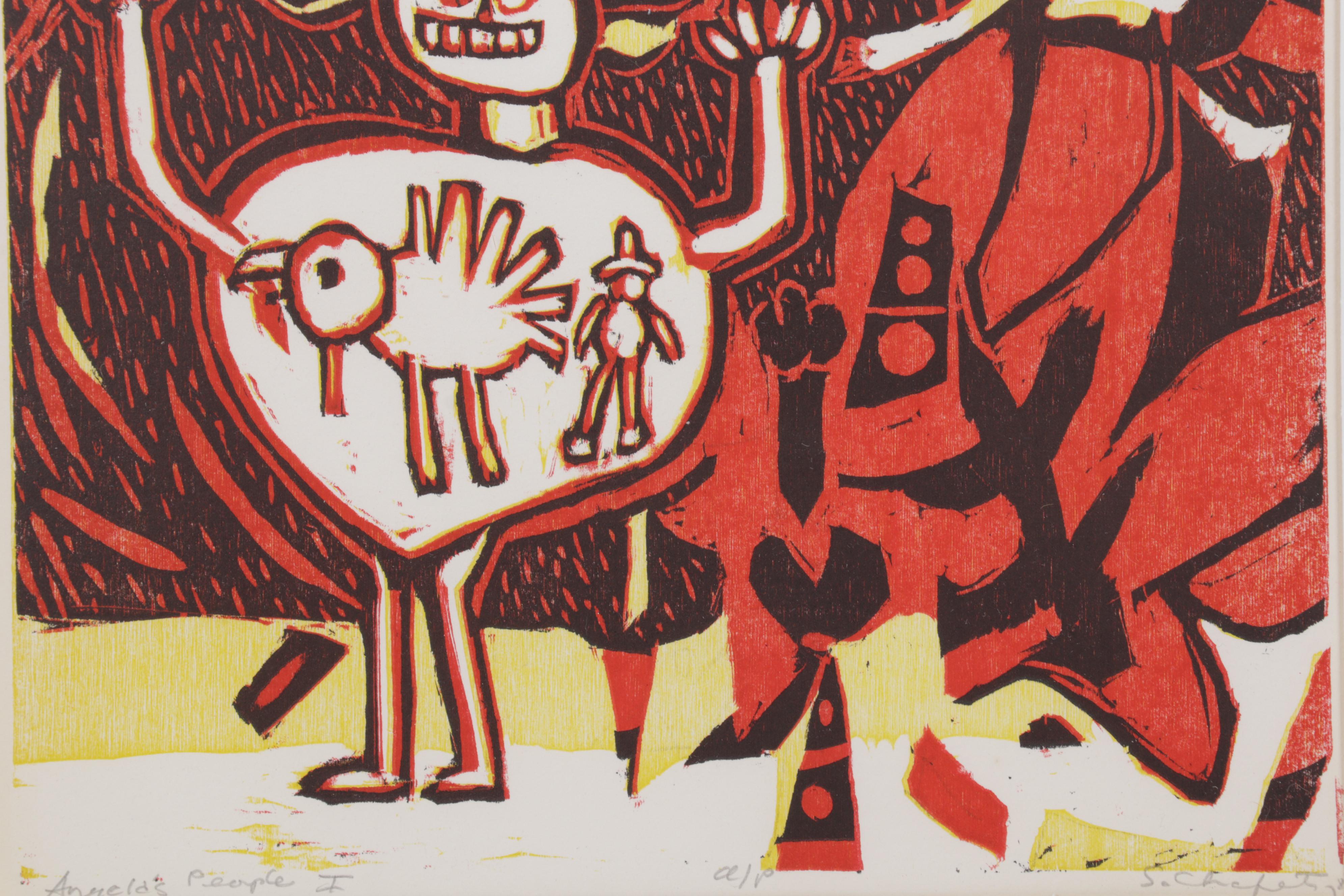 Sidney Chafetz Woodcut "Angela's People I," 1984 | EBTH