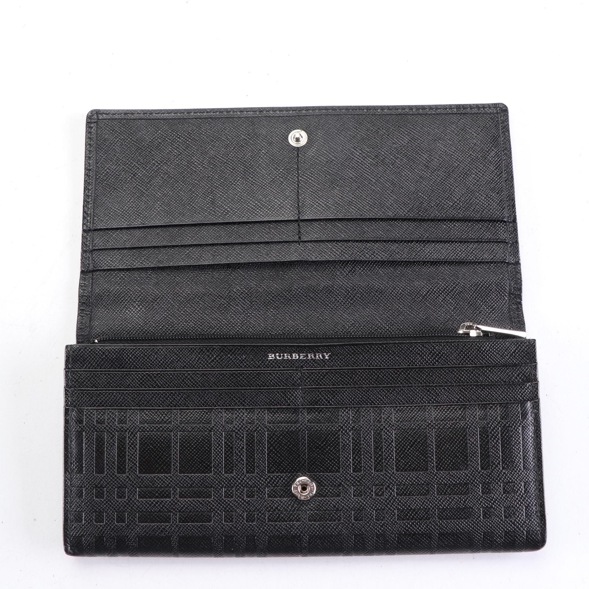 Burberry Long Wallet in Black Check Embossed Cross Grain Leather with ...