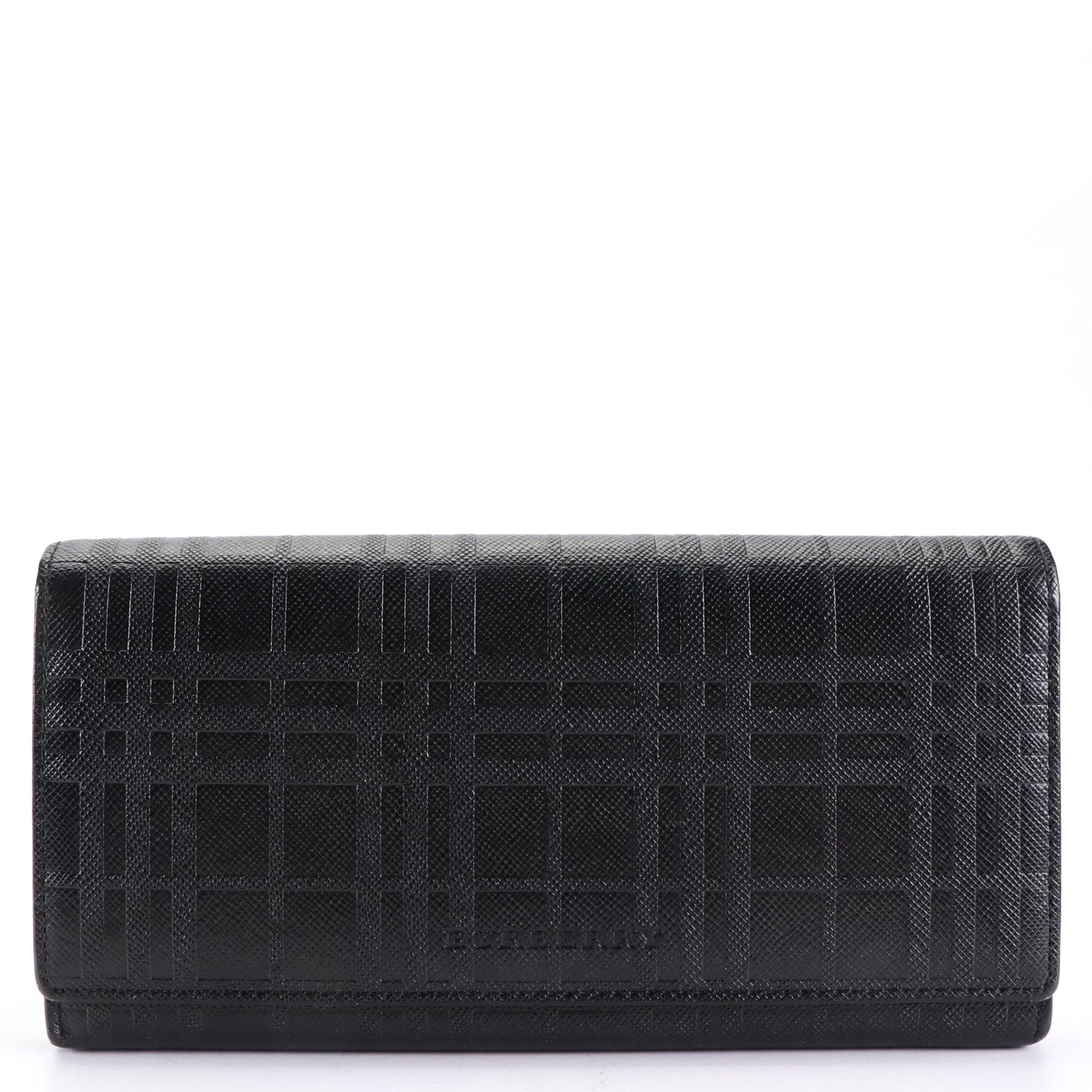 Burberry Long Wallet in Black Check Embossed Cross Grain Leather with ...