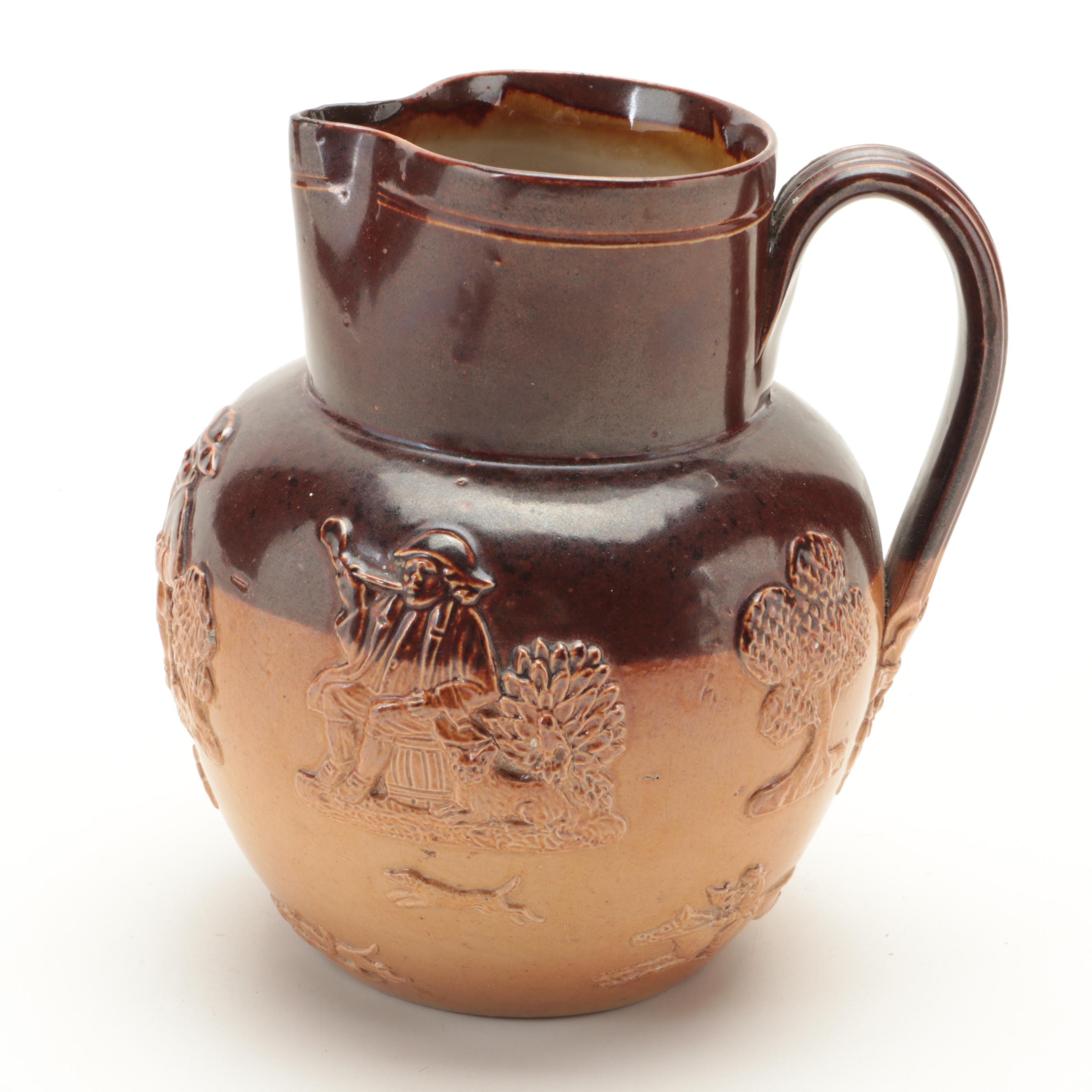 Doulton Lambeth Relief Molded Stoneware Pitcher and Royal Doulton Match ...