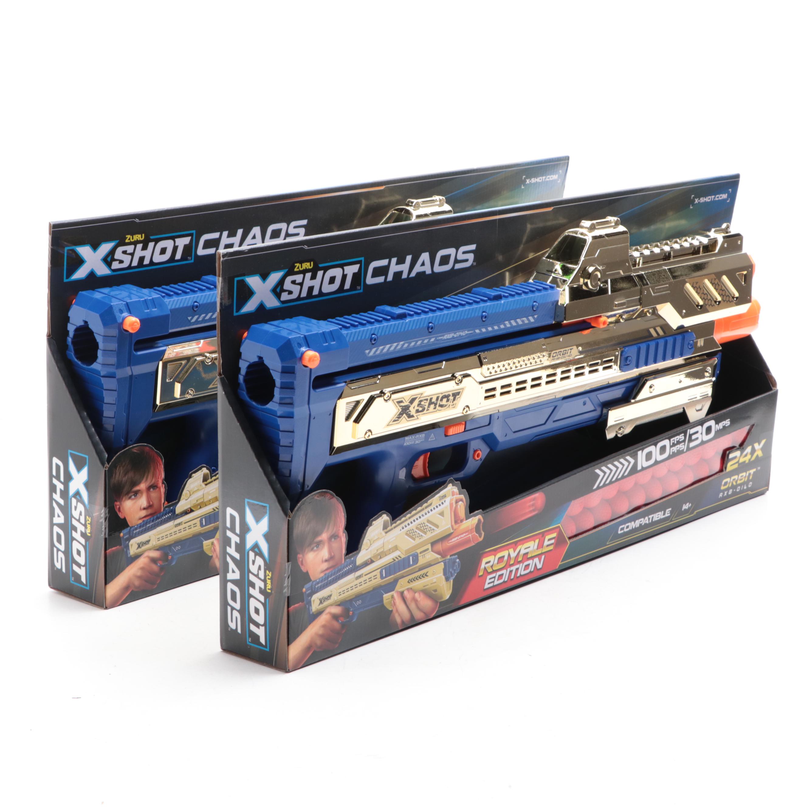 Two ZURU X-Shot Chaos Golden Orbit Blasters | EBTH