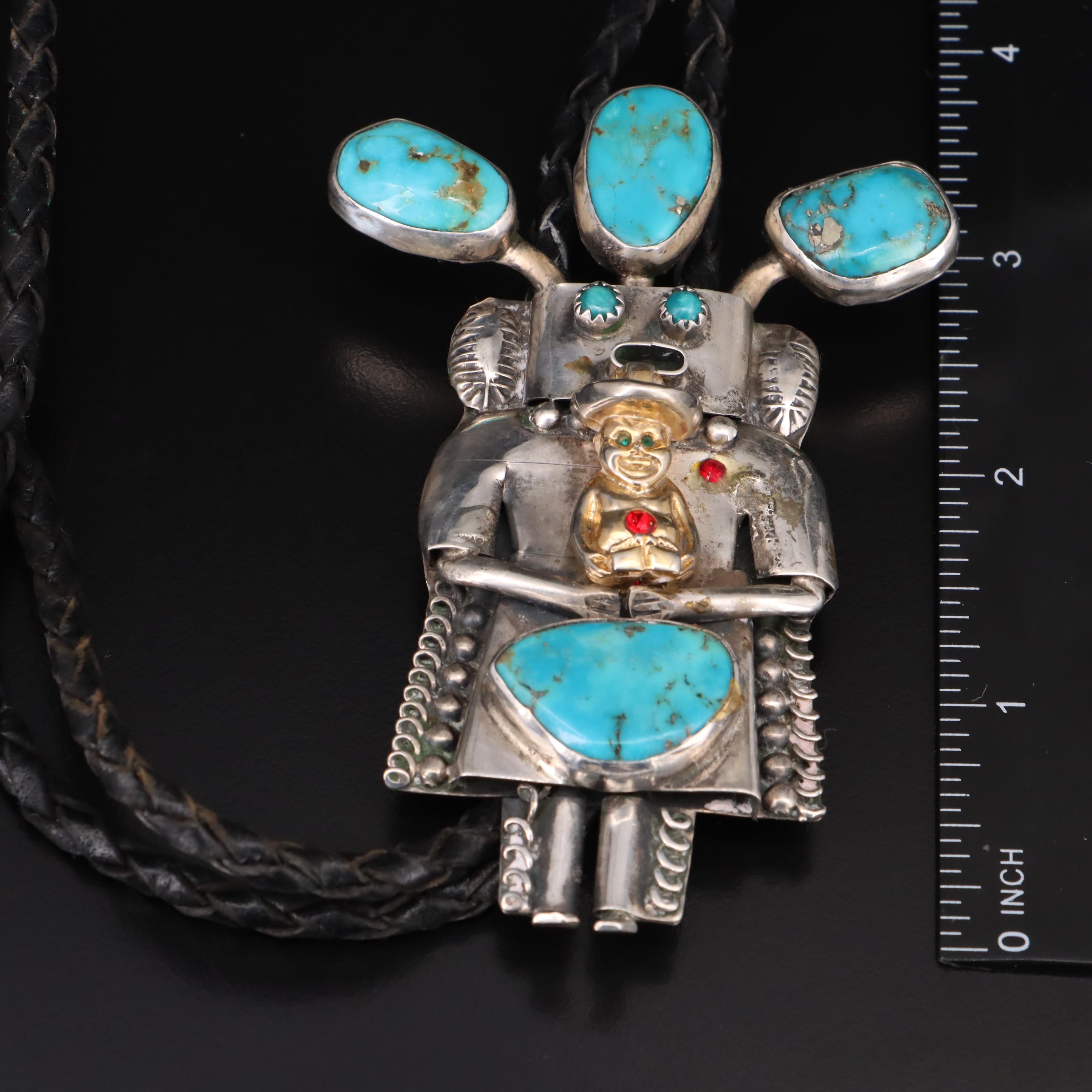 Sterling Turquoise Kachina Bolo Tie with Glass Accents | EBTH