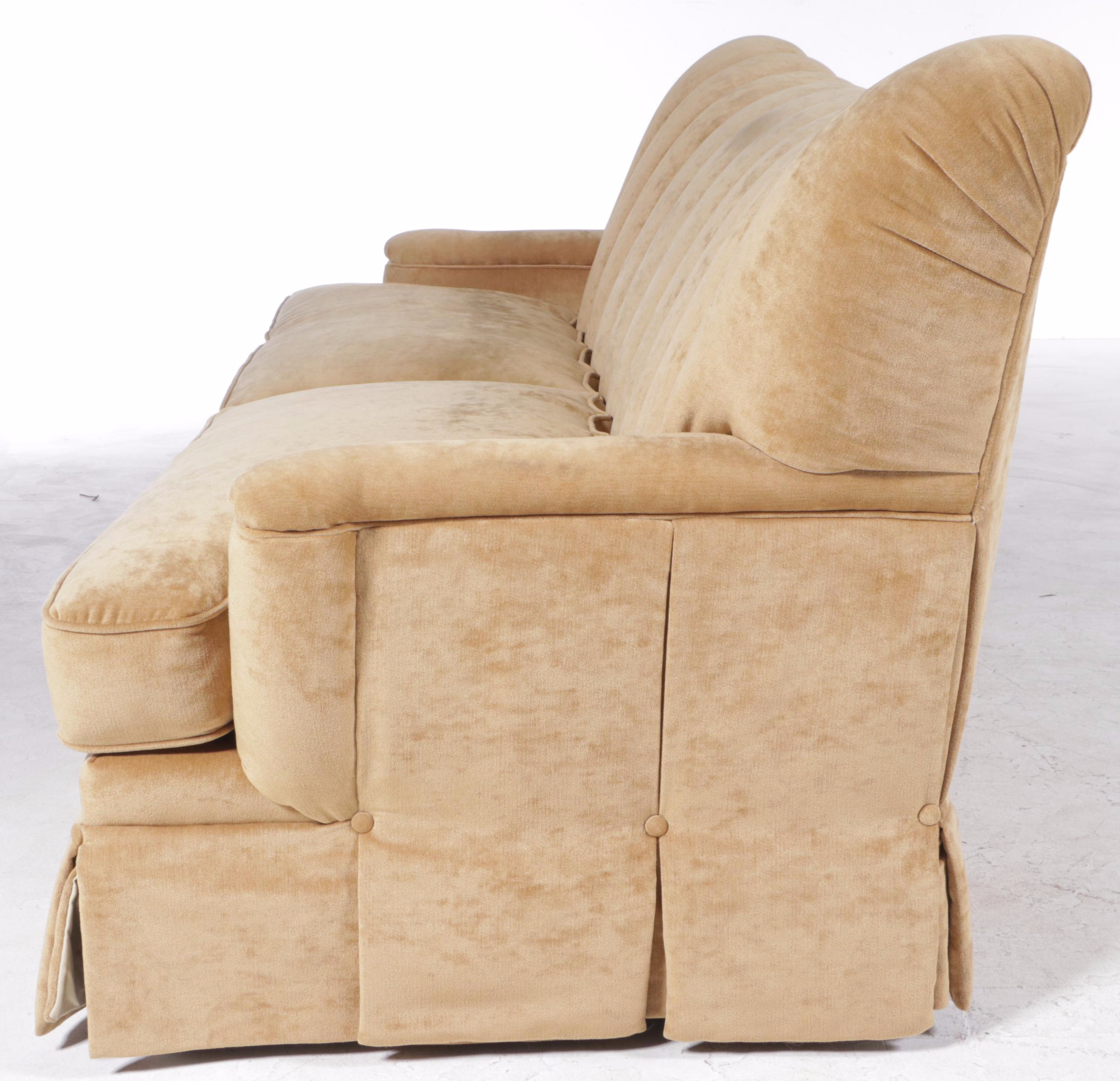 Custom-Upholstered Channel-Back Sofa with Button-Tufted Skirt | EBTH