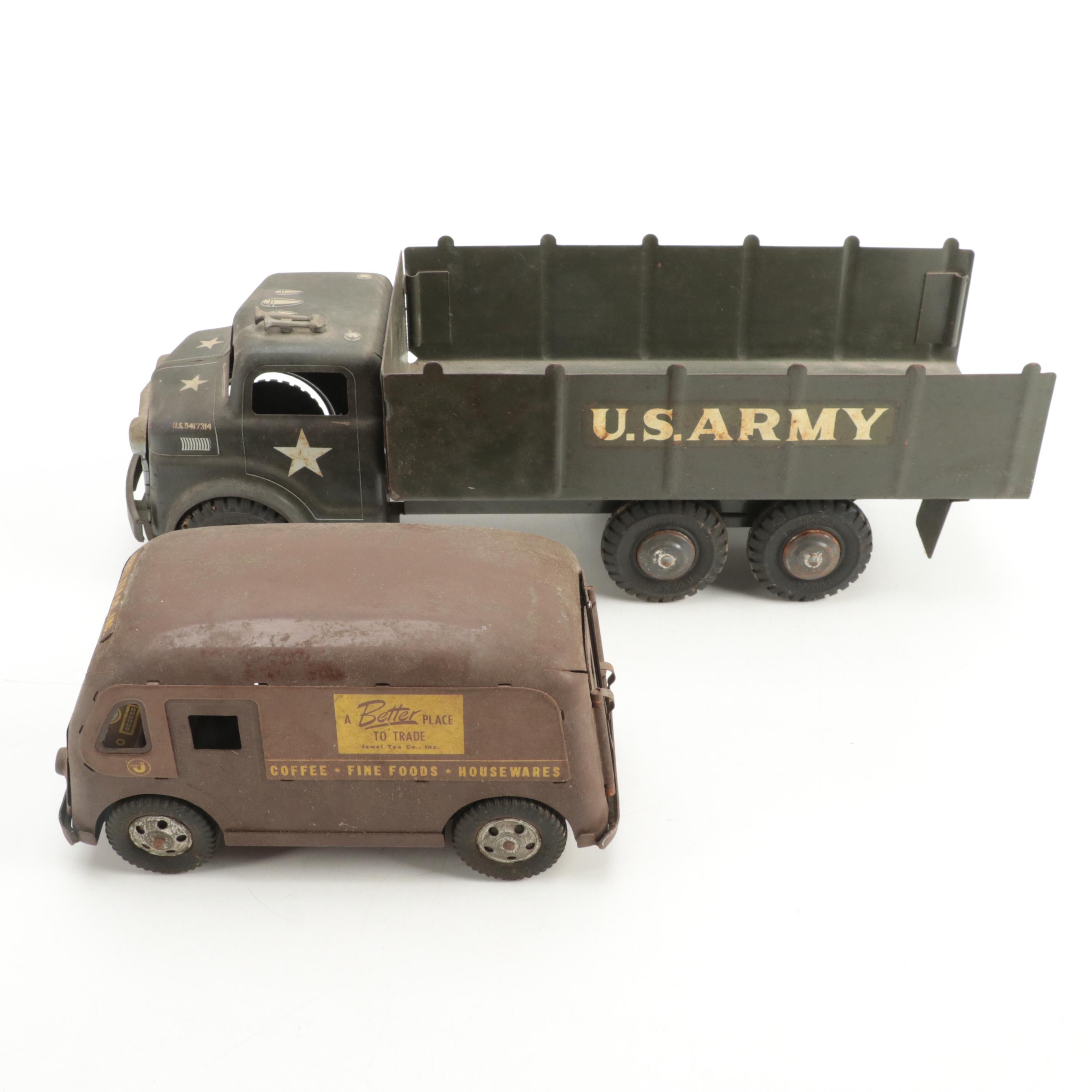 Lumar U. S. Army and Banner Jewel Tea Co. Metal Toy Trucks, Mid-20th ...