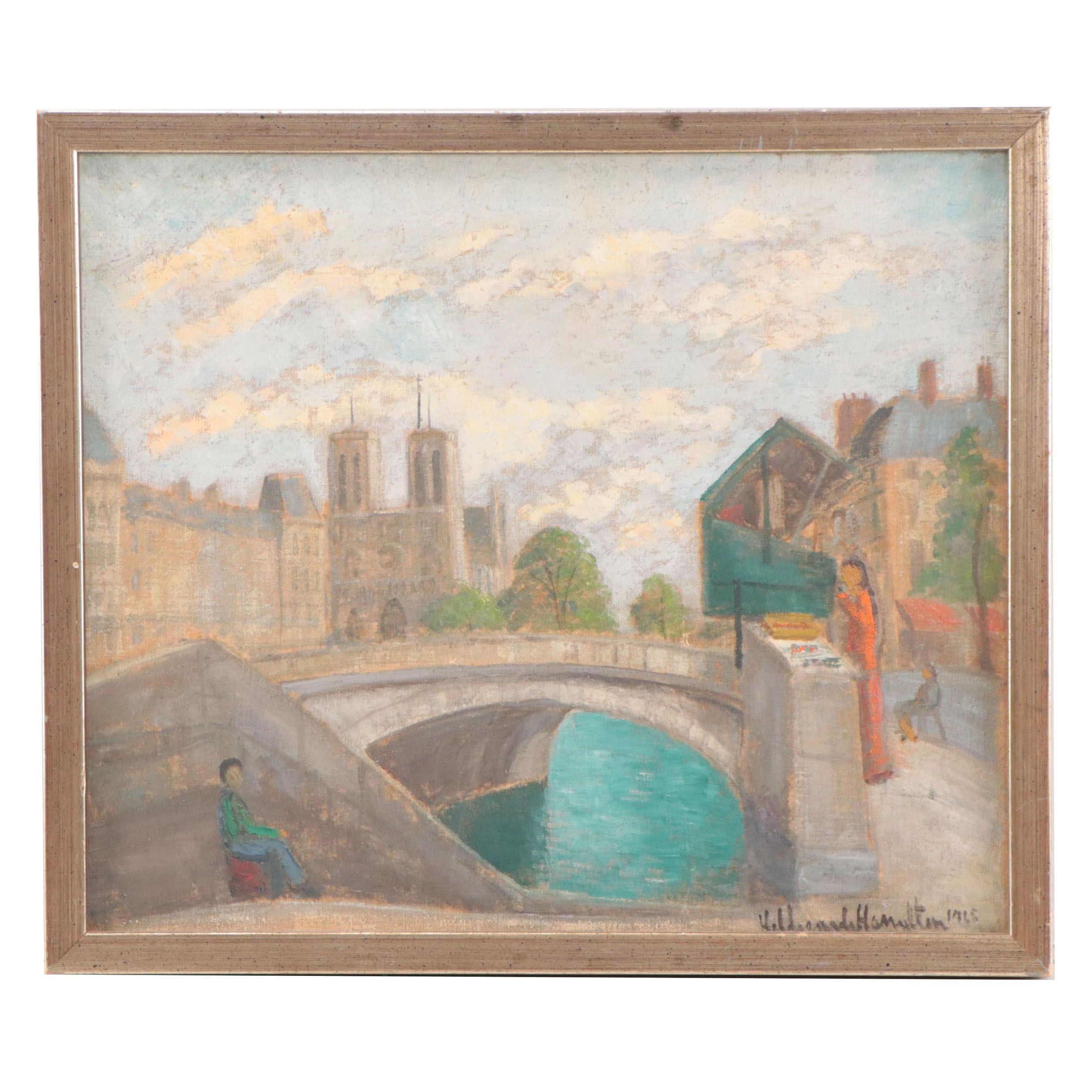 Hildegard Hume Hamilton Oil Painting of Parisian Street Scene, 1965 | EBTH