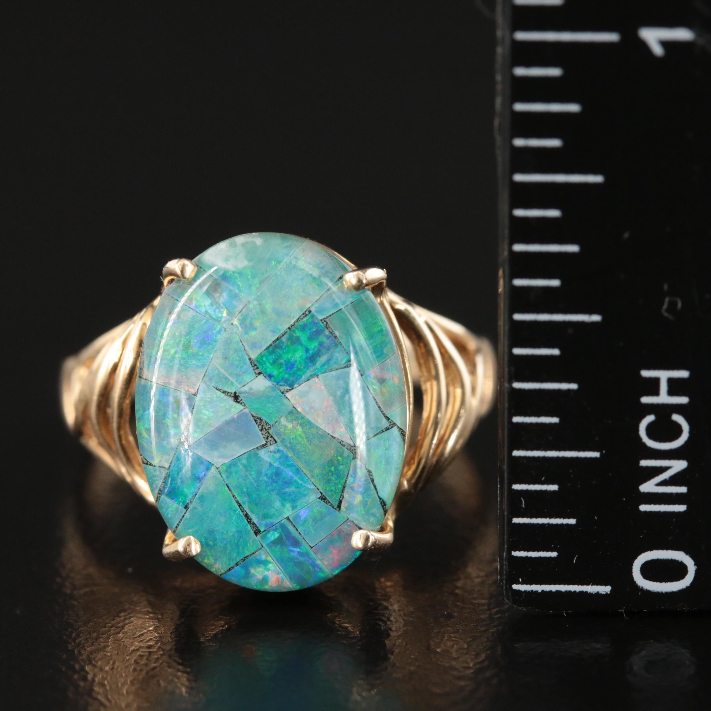 14K Opal Mosaic Triplet Scrollwork Ring | EBTH