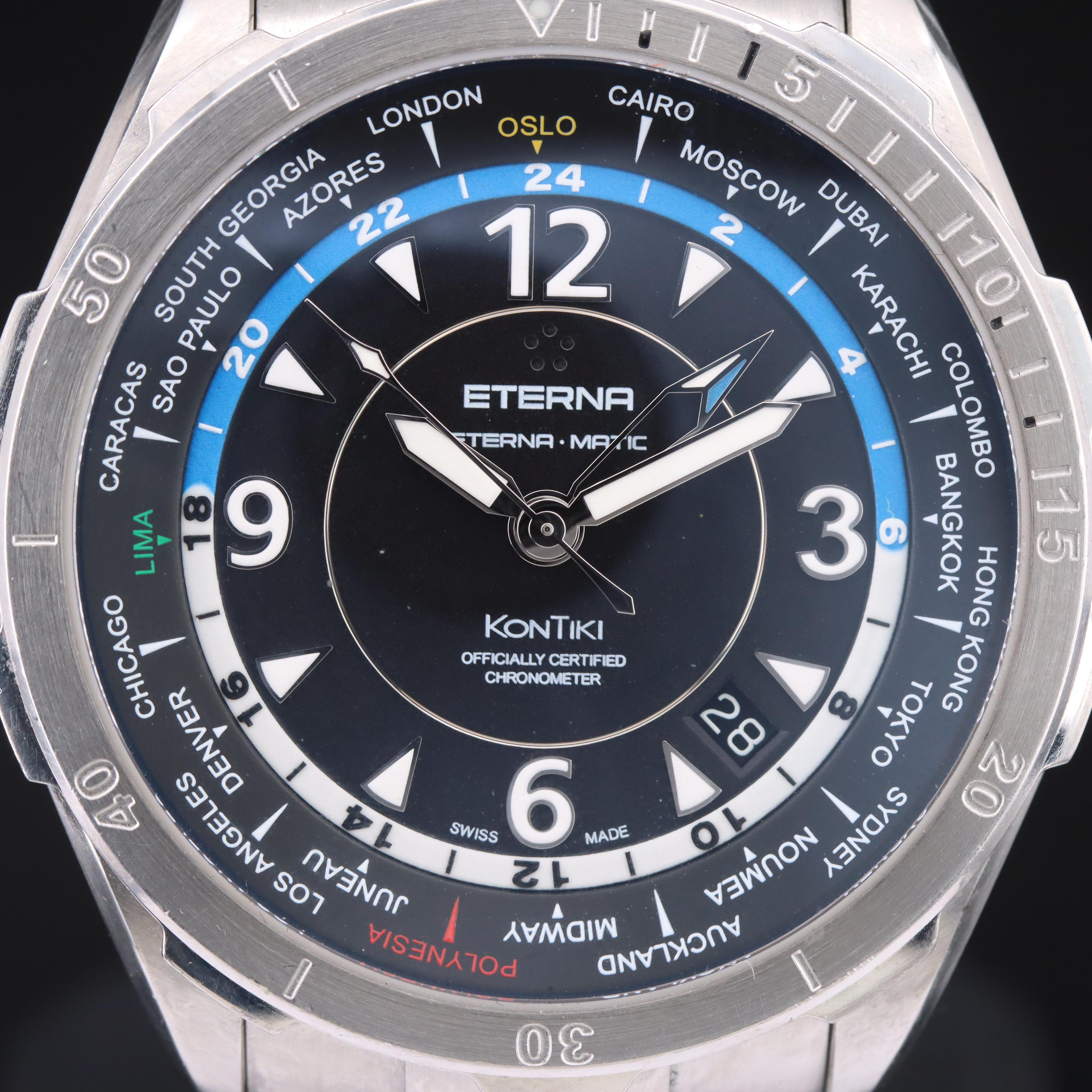Eterna KonTiki Matic GMT World Time 42mm Steel Automatic Wristwatch | EBTH