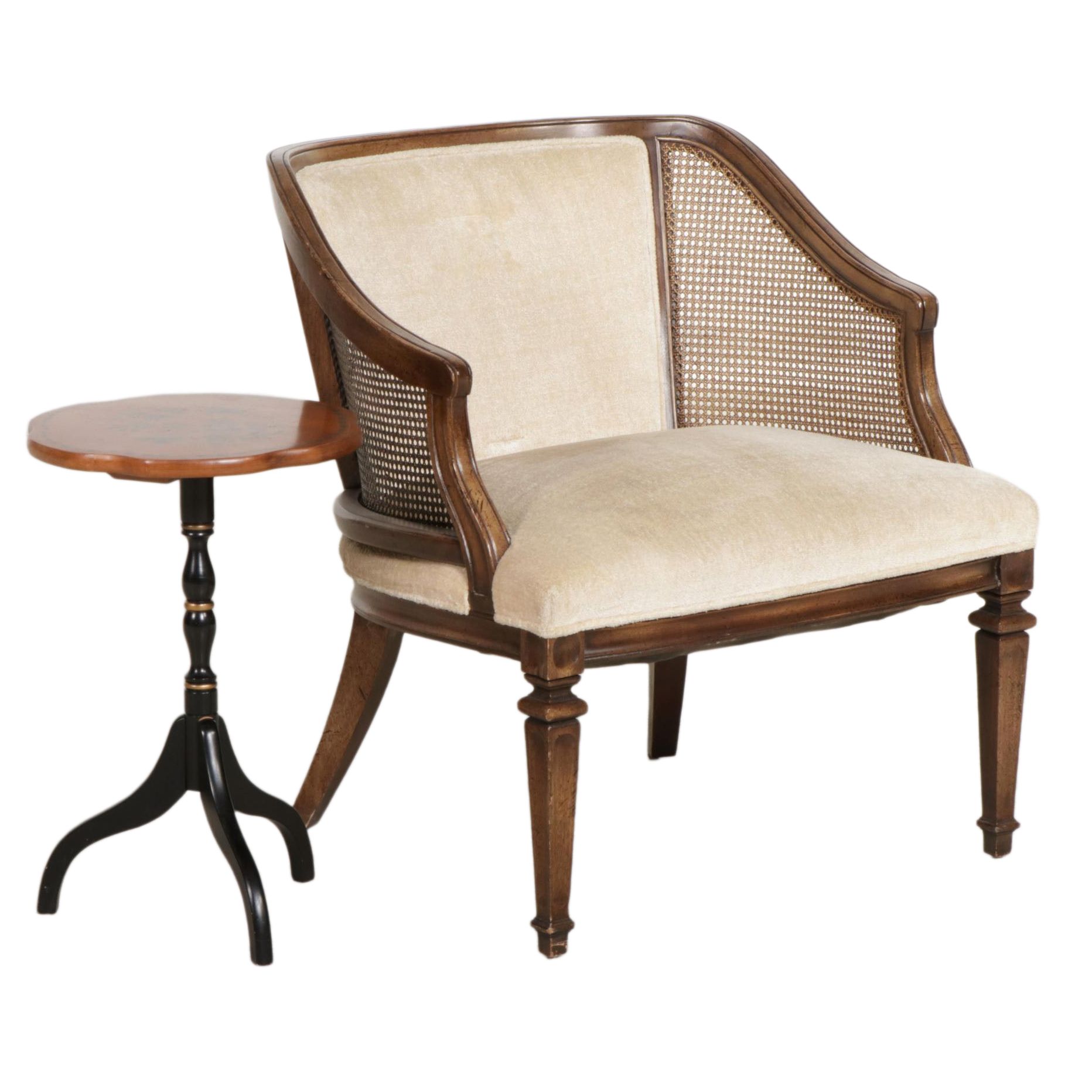 Directoire Style Caned Bergère with L. Hitchcock Federal Style Side ...