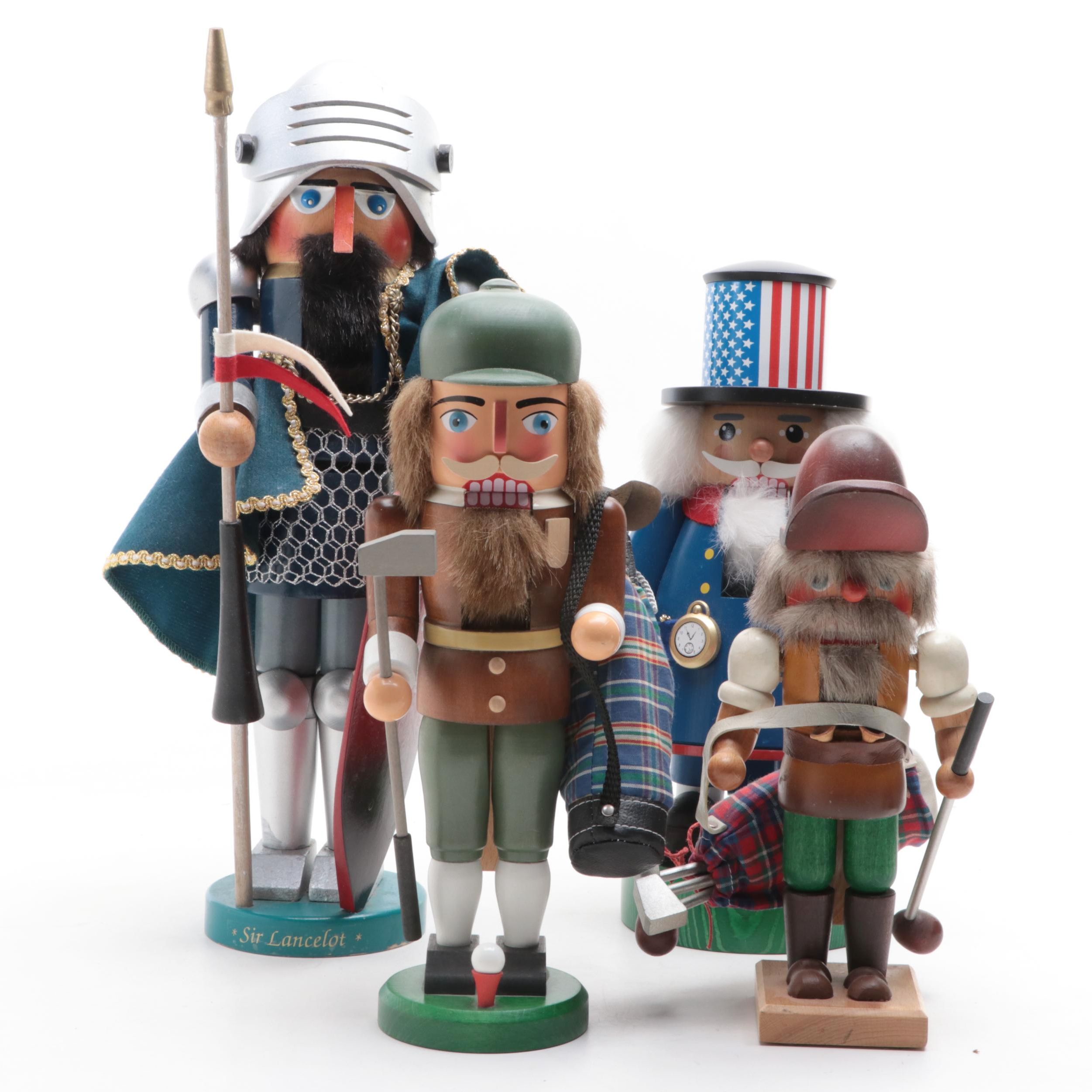 German Knight, Golfer, Uncle Sam and Woodsman Nutcrackers | EBTH
